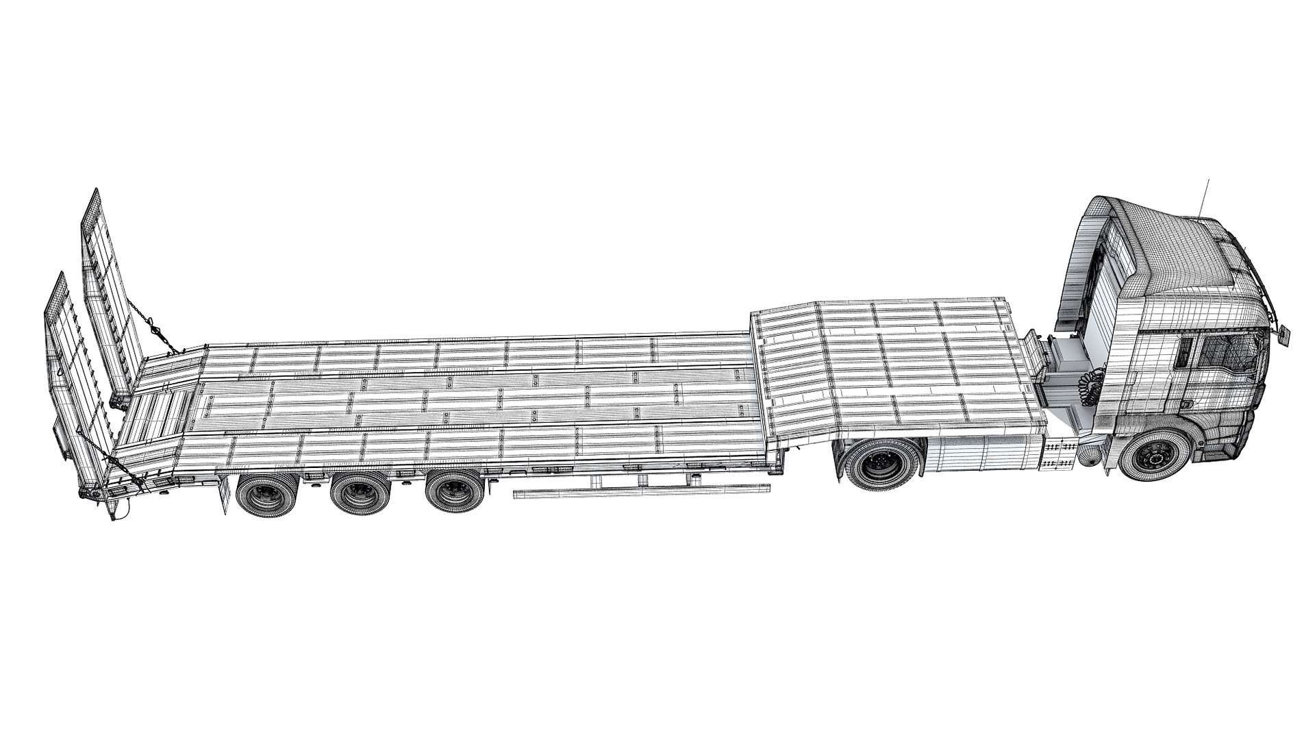 3D Model Heavy Truck With Semi Low Loader Trailer - TurboSquid 2185603