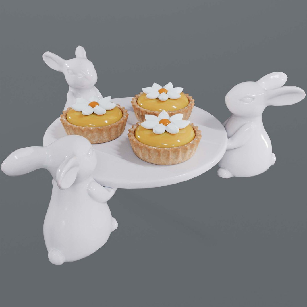 Dessert On A Tray With Rabbits 3D Model - TurboSquid 2411637