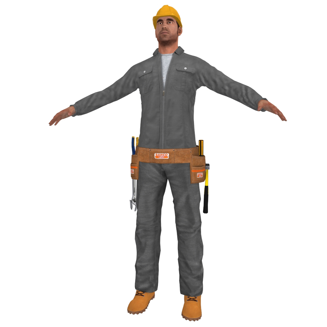 3d model rigged worker biped man