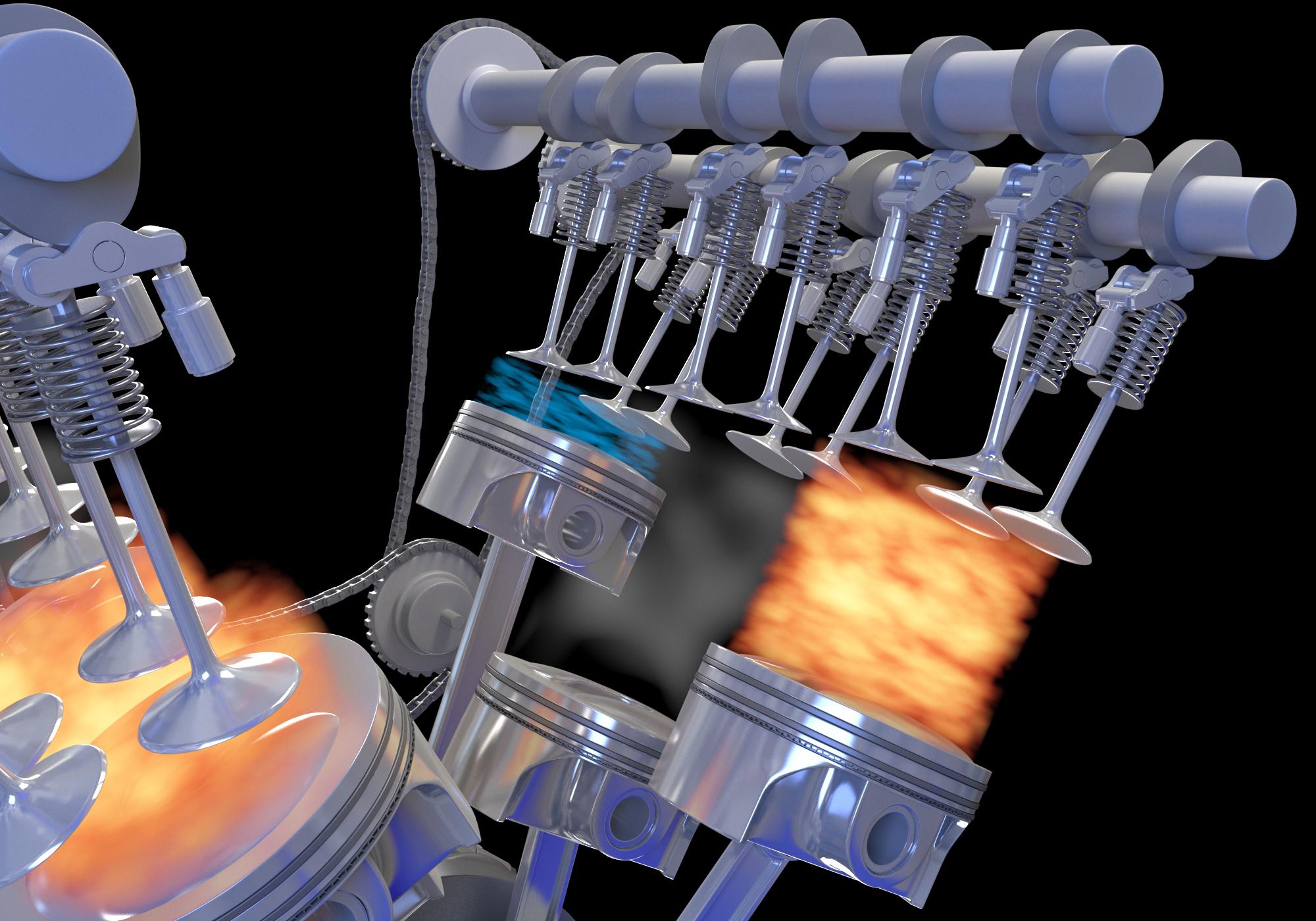 modelo 3d Motor V6 animado con encendido de gasolina - TurboSquid 1344291