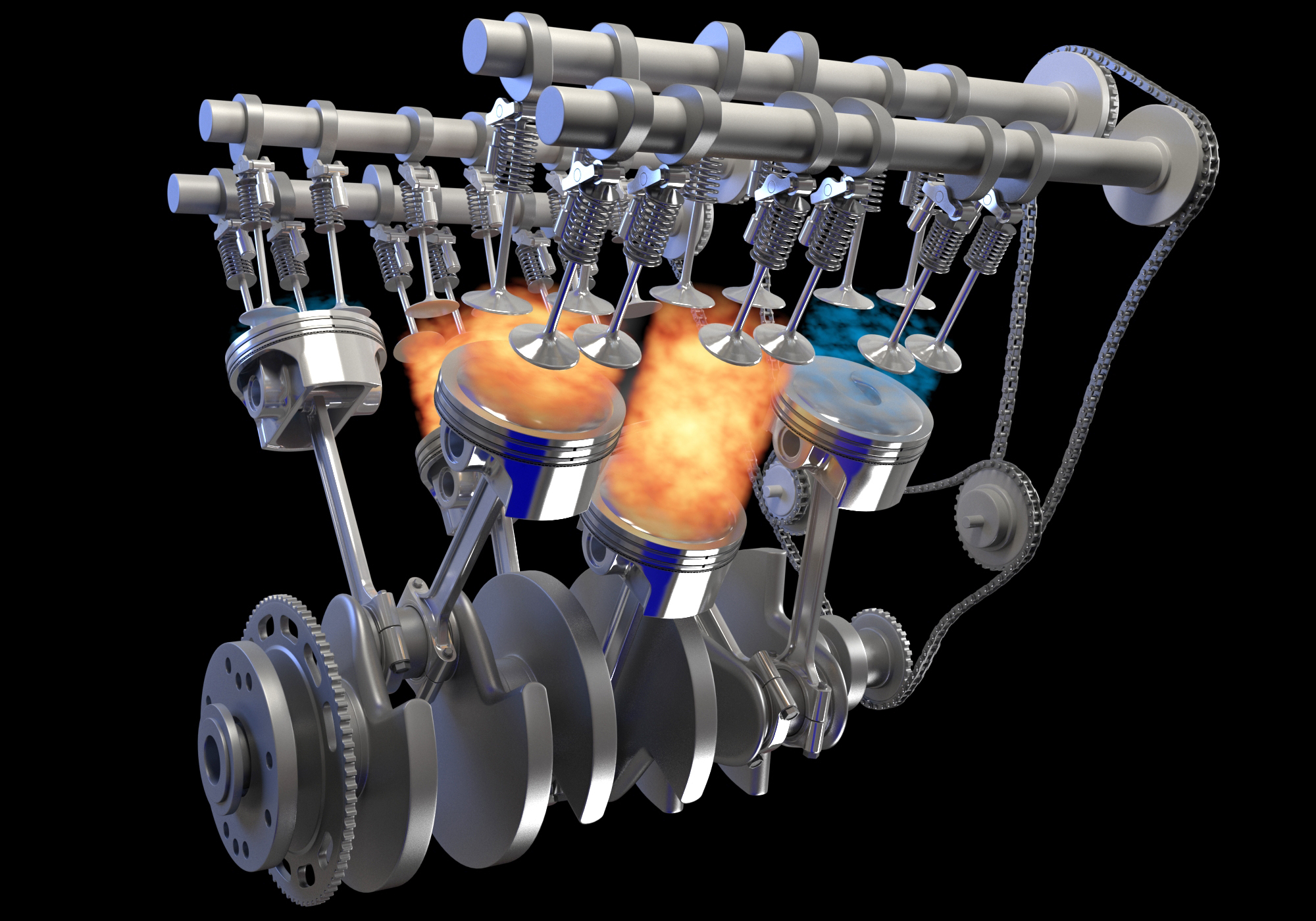 modelo 3d Motor V6 animado con encendido de gasolina - TurboSquid 1344291