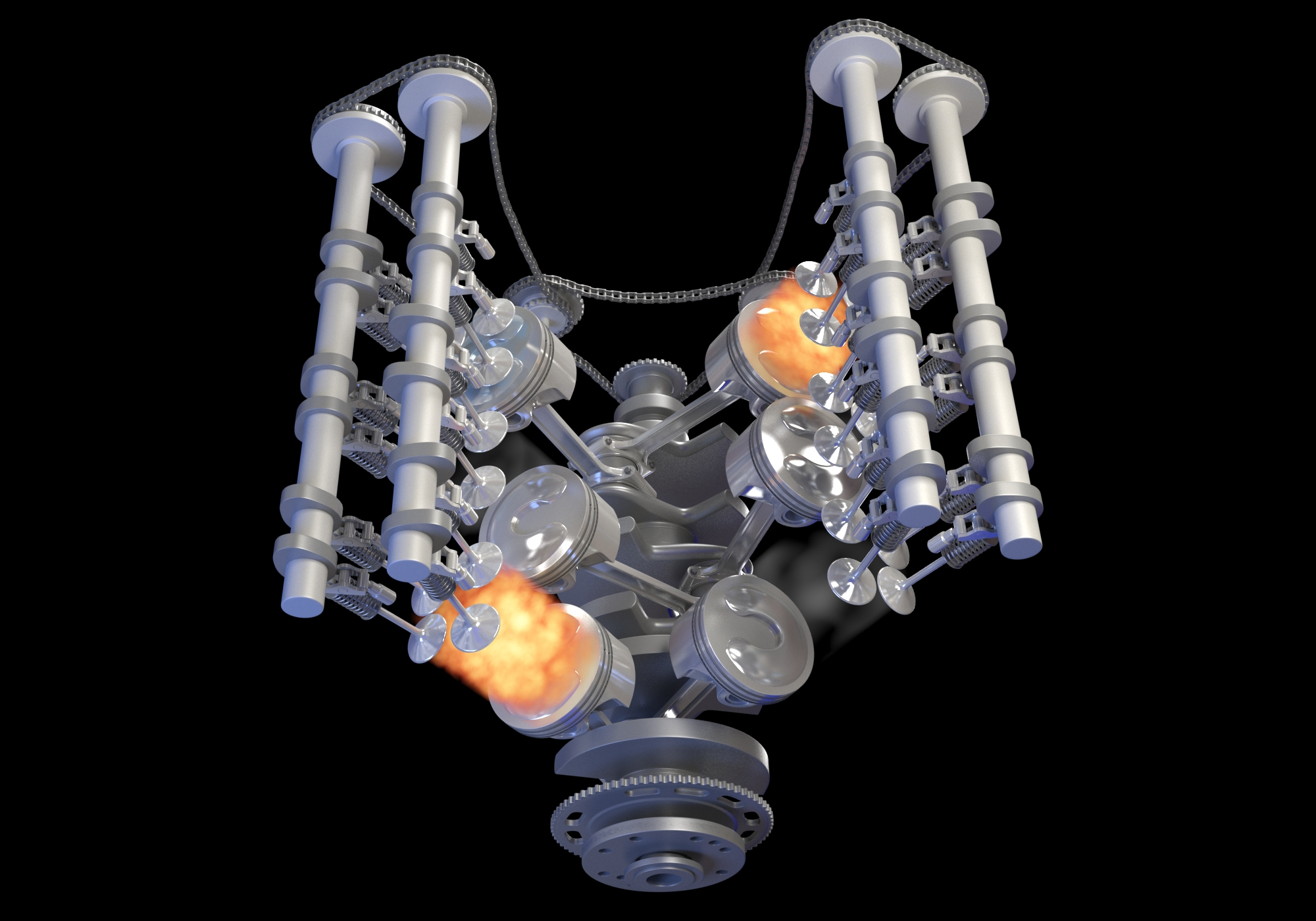 modelo 3d Motor V6 animado con encendido de gasolina - TurboSquid 1344291