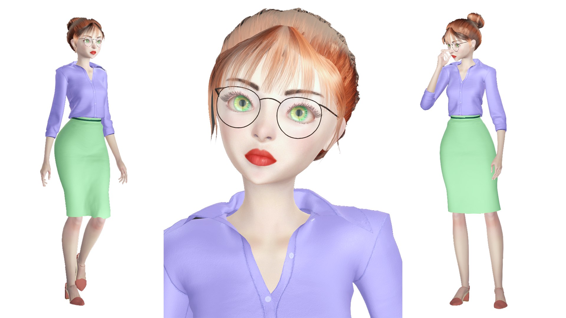 3D Cartoon Rigged Professional Office Girl-Maniya Character 3D Model ...