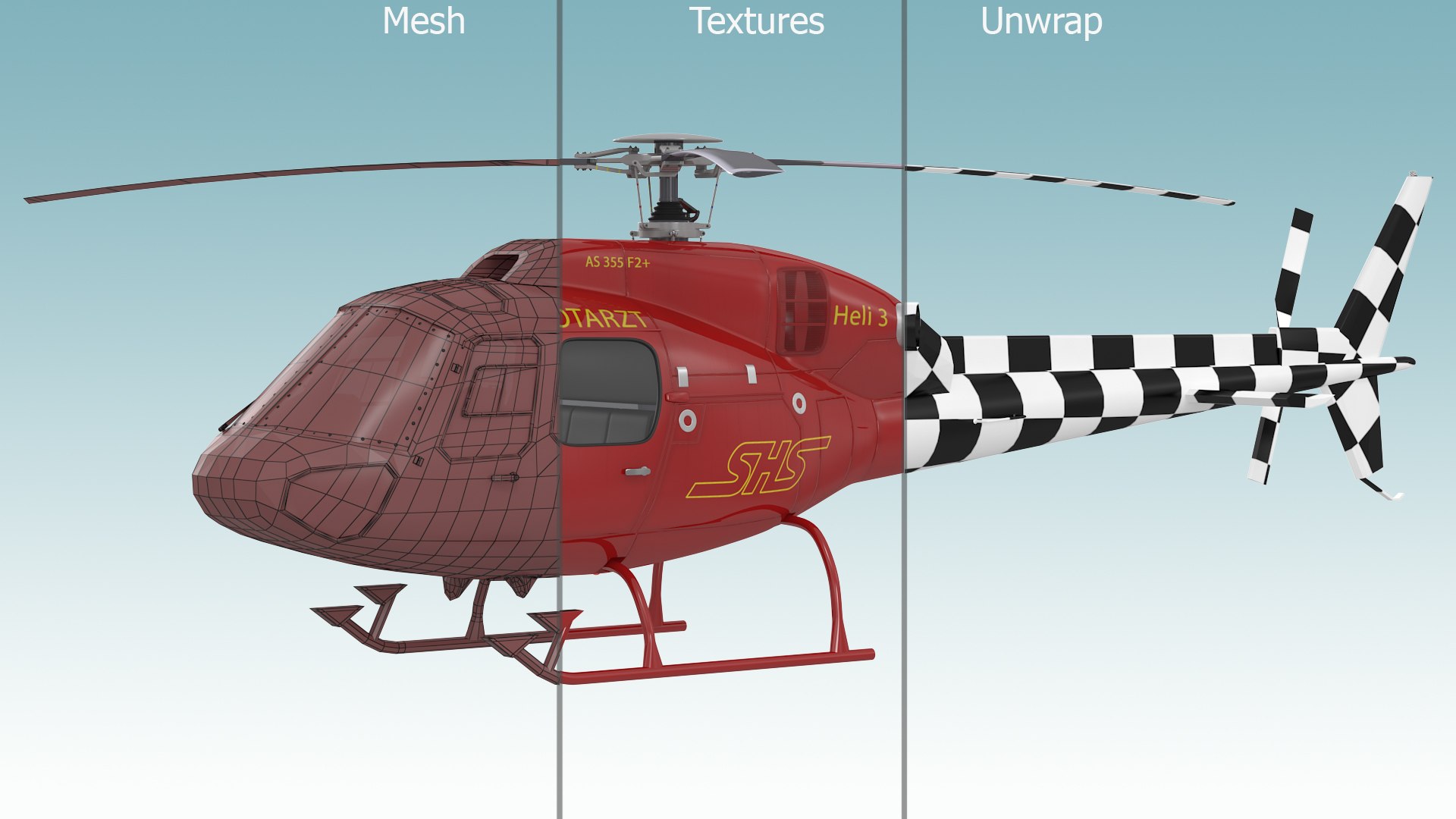 3D Aviation Services Helicopter Eurocopter AS355 Rigged For Cinema 4D ...
