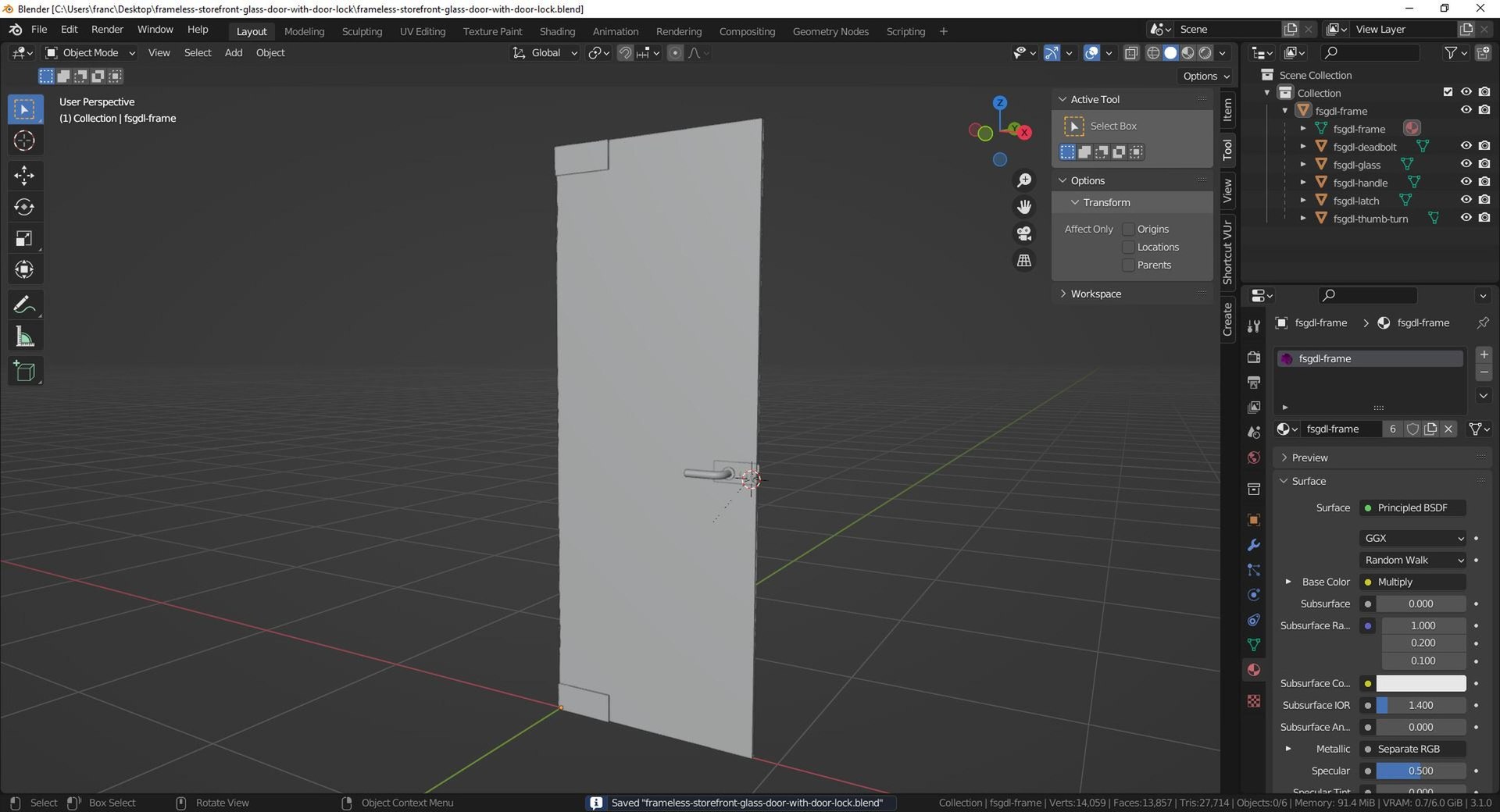 Frameless storefront glass door with door lock 3D - TurboSquid 1908620