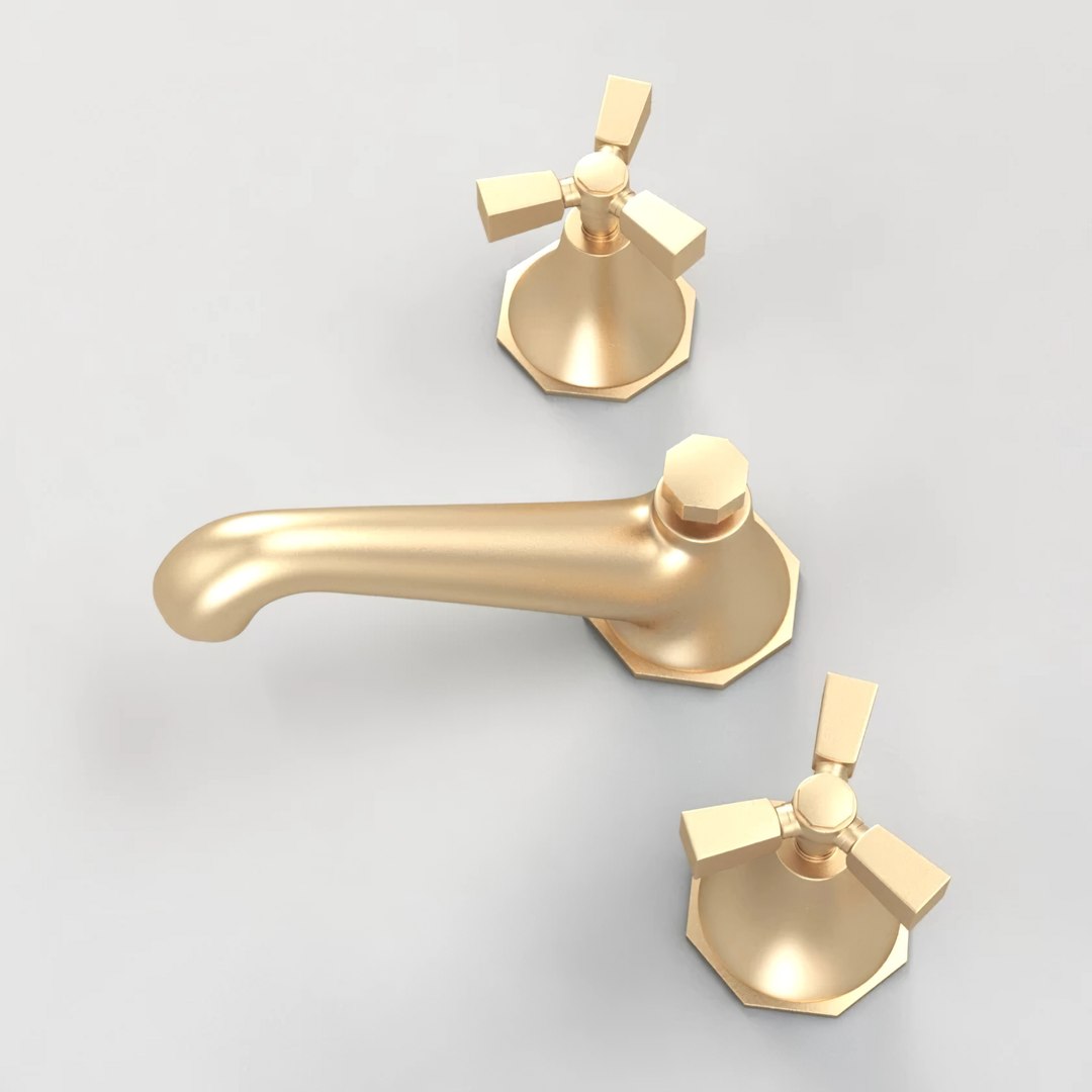 3D Three Hole Deck Mounted Lavatory Faucet Metal Tri-spoke Handles ...