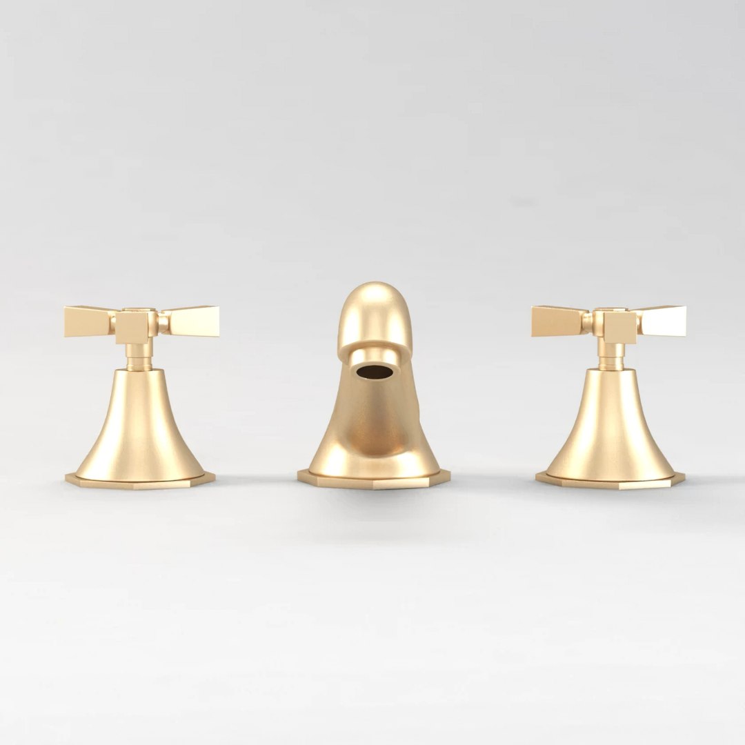 3D Three Hole Deck Mounted Lavatory Faucet Metal Tri-spoke Handles ...