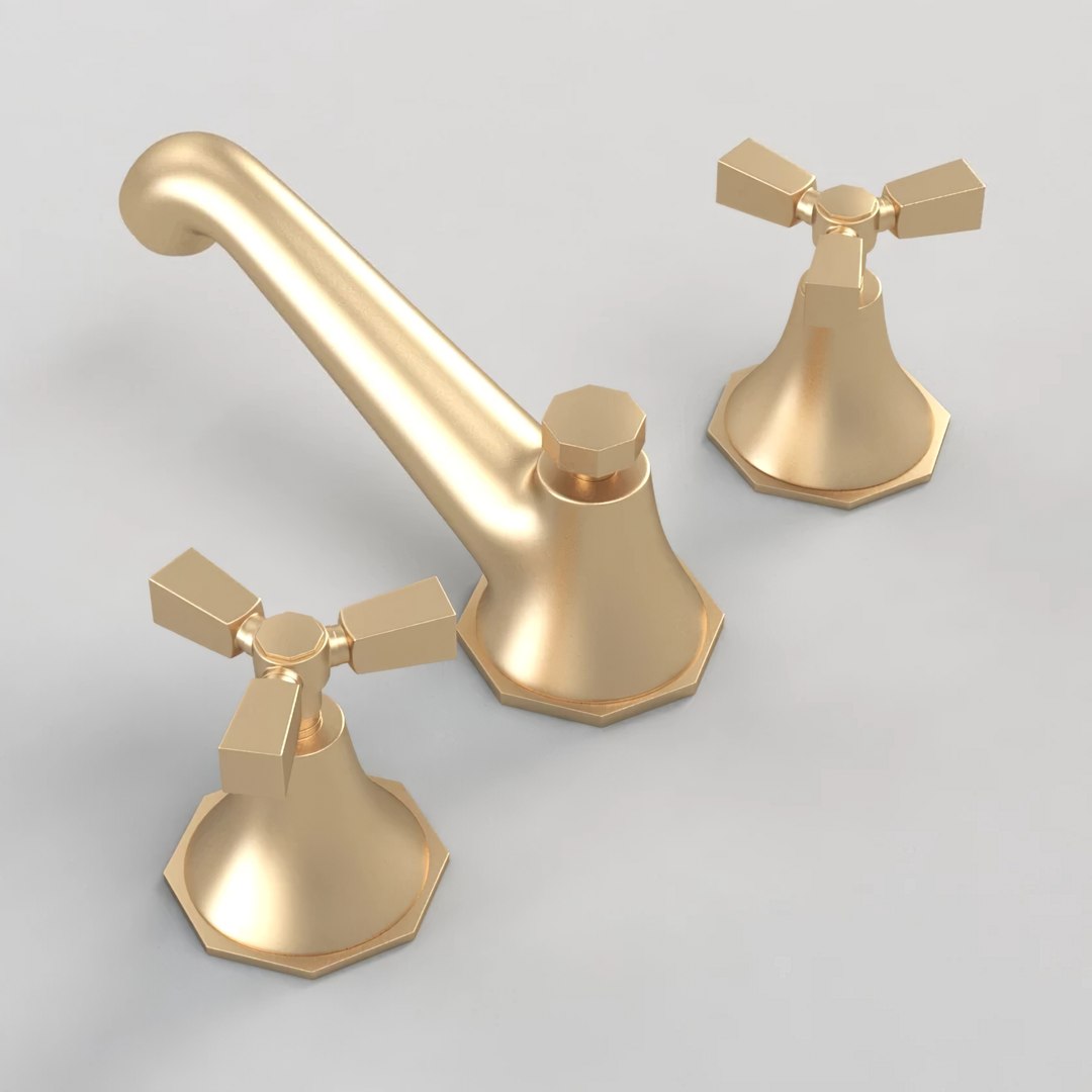 3D Three Hole Deck Mounted Lavatory Faucet Metal Tri-spoke Handles ...