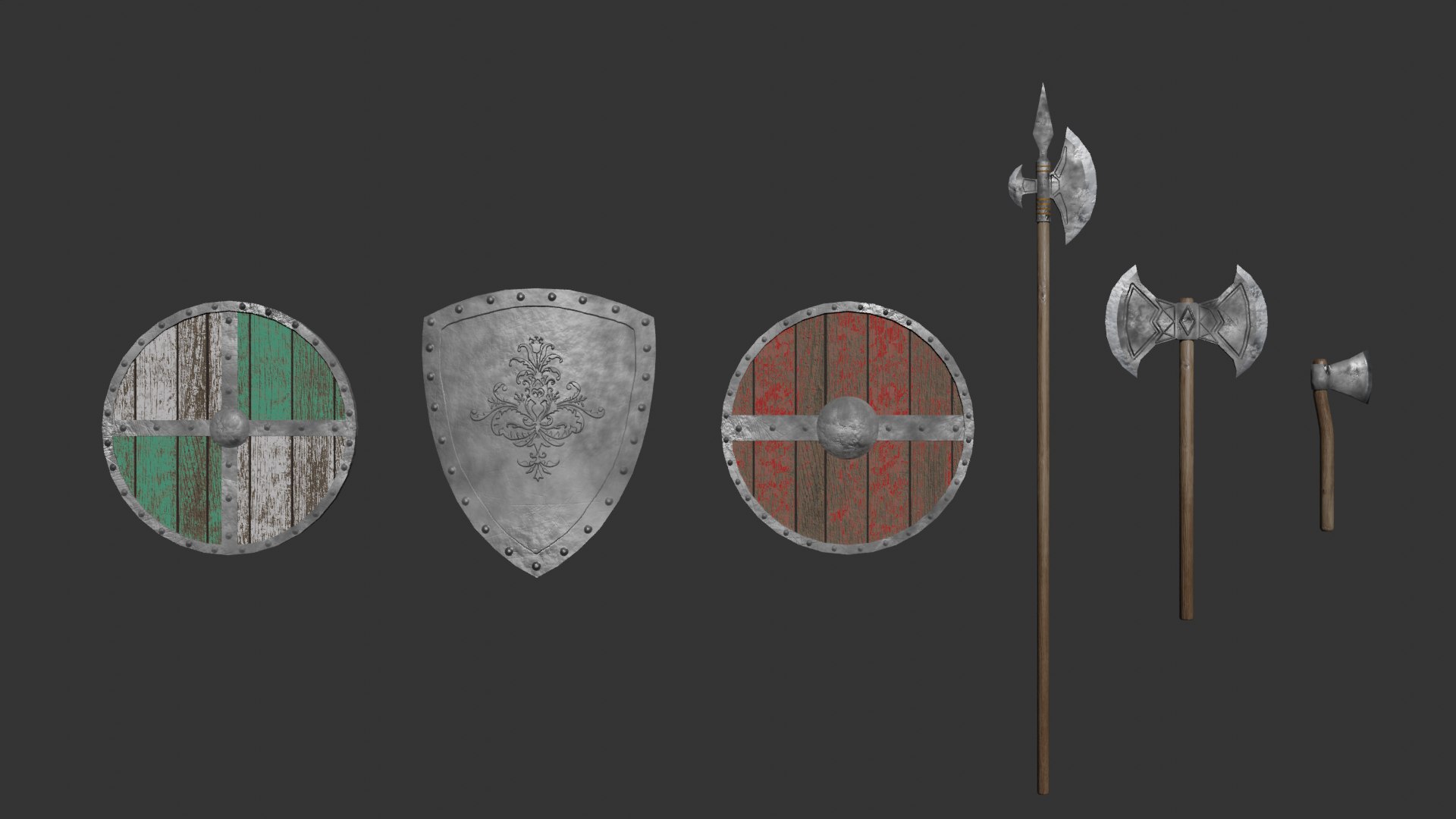 3D Small PBR Axes and Shields kit model - TurboSquid 2172453