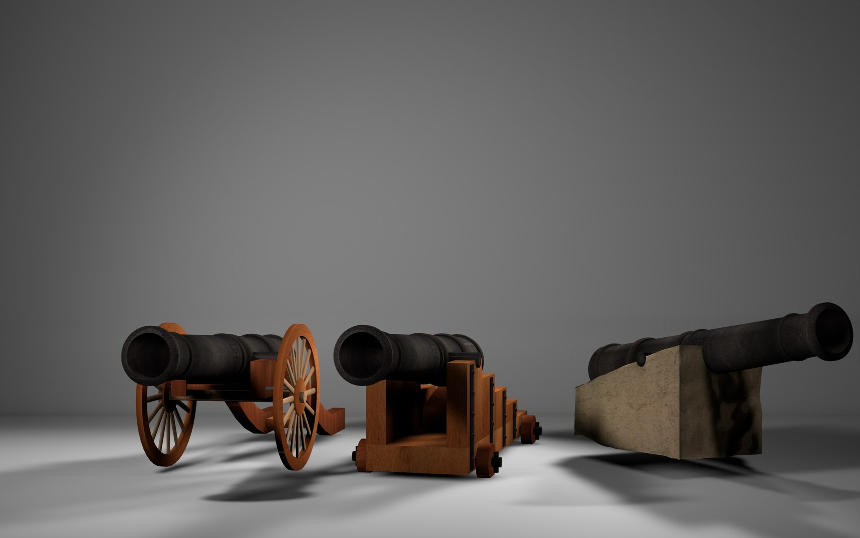 3d Model 3 Cannons Types