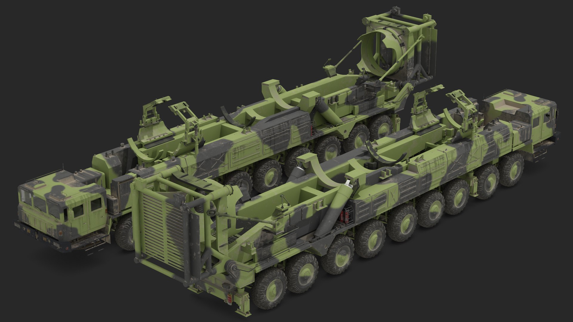 3D 9 axle transporter erector model - TurboSquid 1524354