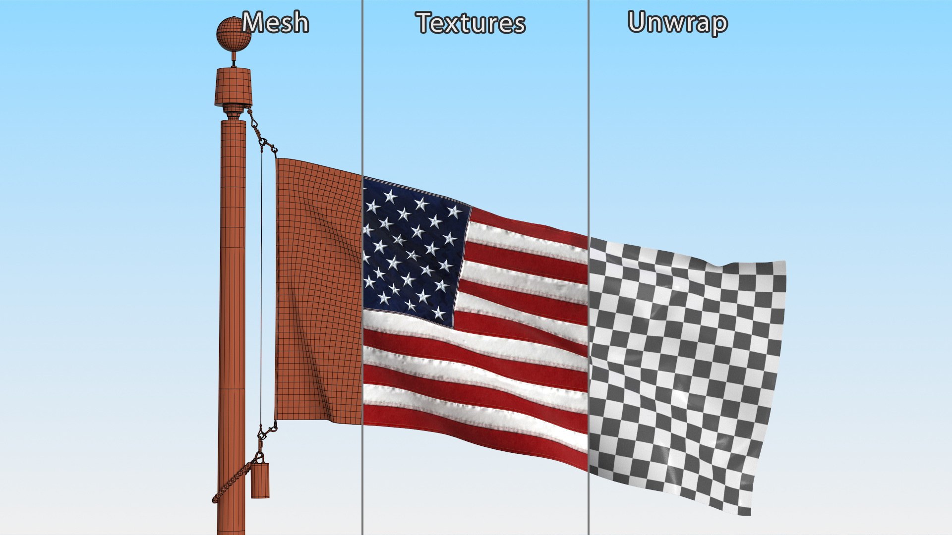 3D American Flag Waving Animated model - TurboSquid 1980755