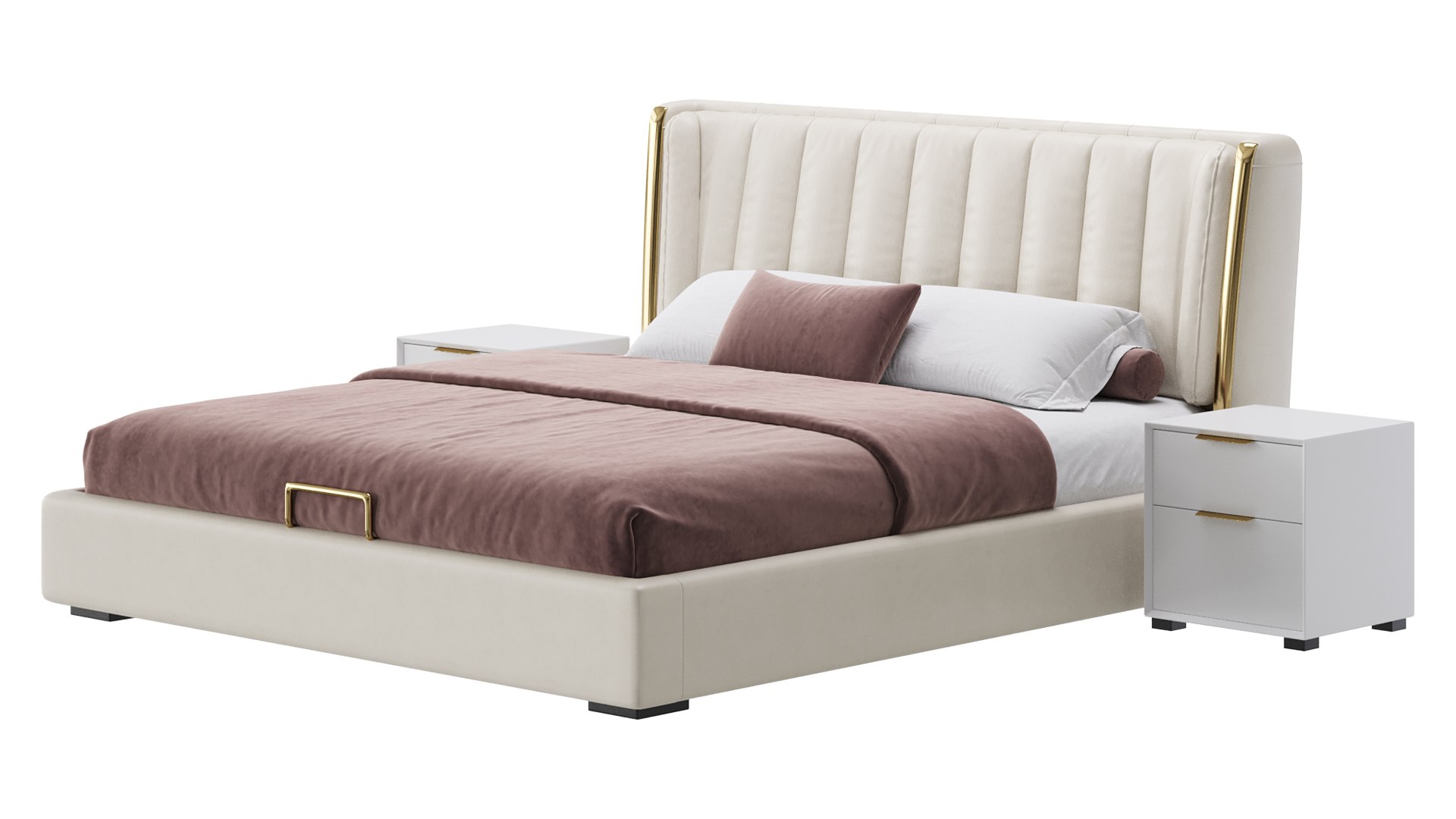 3D Beige Upholstered Wingback Modern Bed I - TurboSquid 2213737