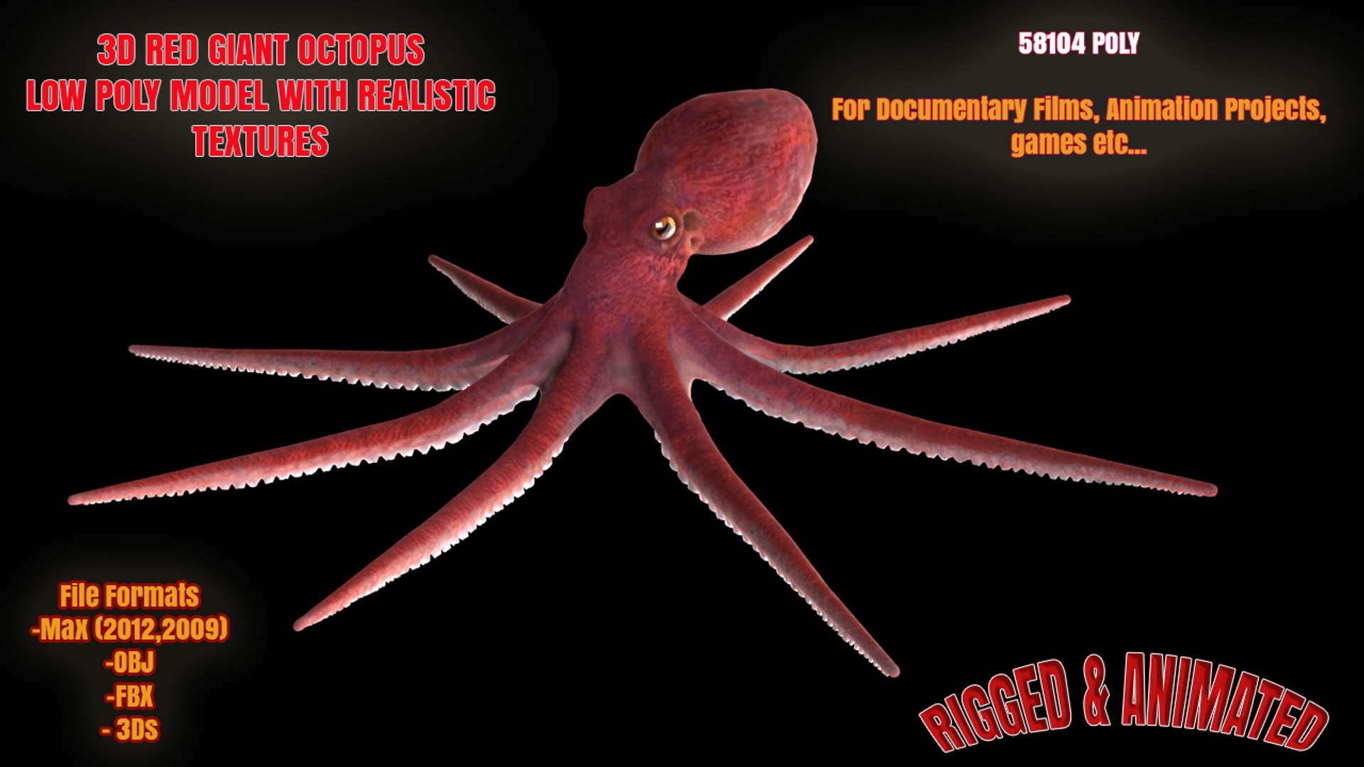 3d max rigged octopus animation