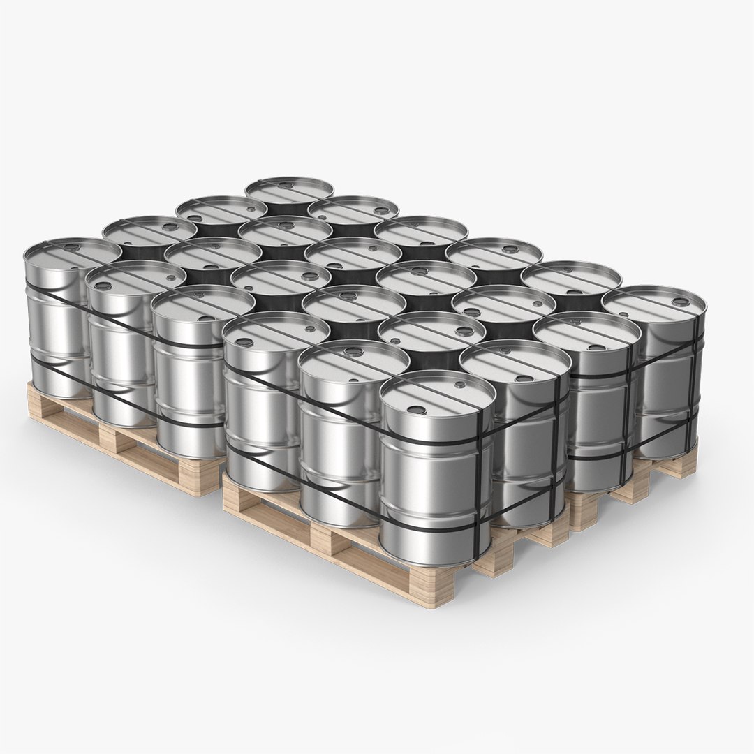 modelo 3d Silver Barrels On Wooden Pallets - TurboSquid 2063843