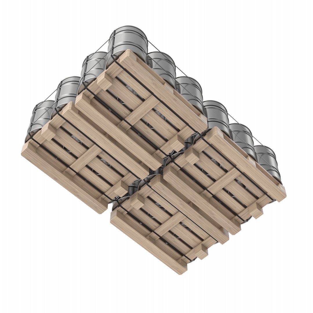 Silver Barrels On Wooden Pallets 3D Model - TurboSquid 2063843