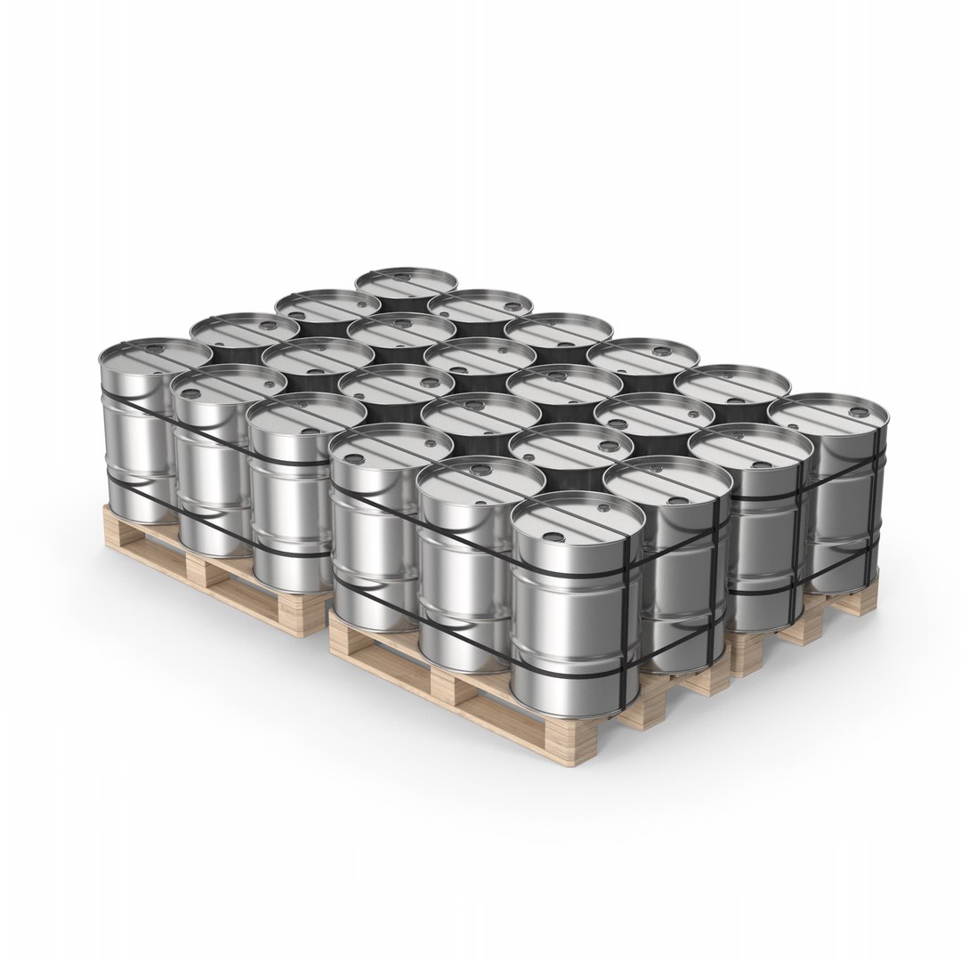 Silver Barrels On Wooden Pallets 3D Model - TurboSquid 2063843
