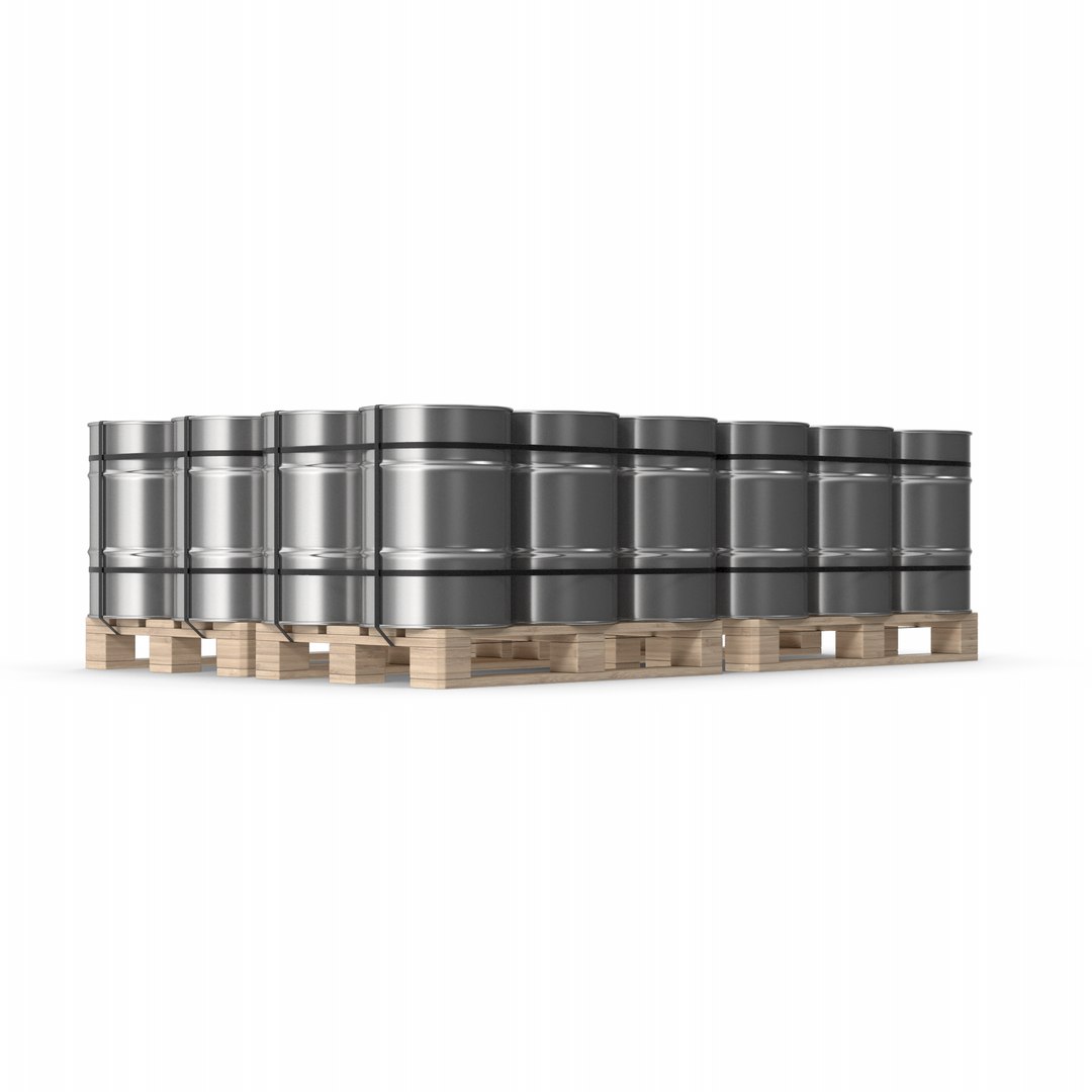 Silver Barrels On Wooden Pallets 3D Model - TurboSquid 2063843