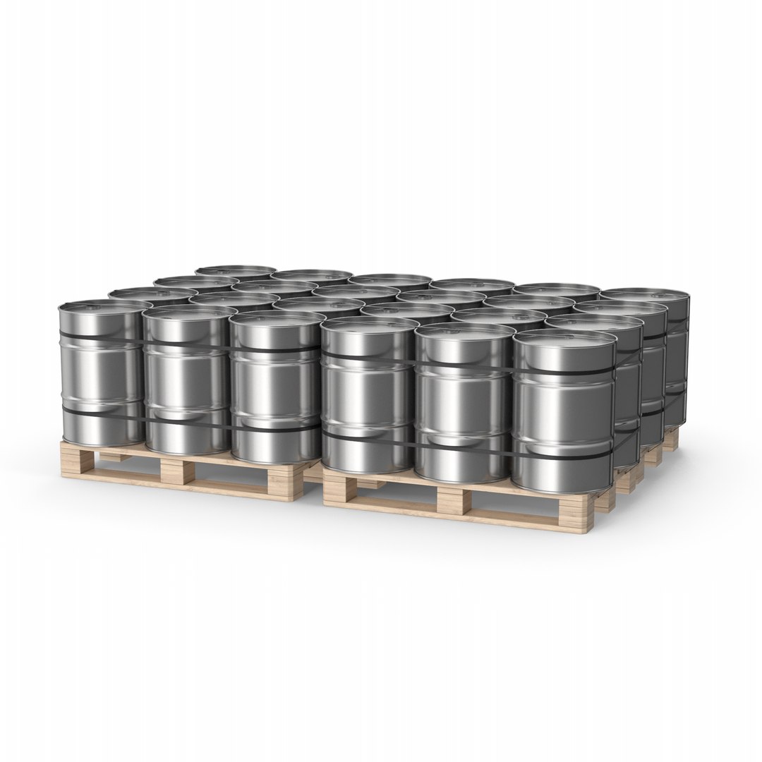 Silver Barrels On Wooden Pallets 3D Model - TurboSquid 2063843