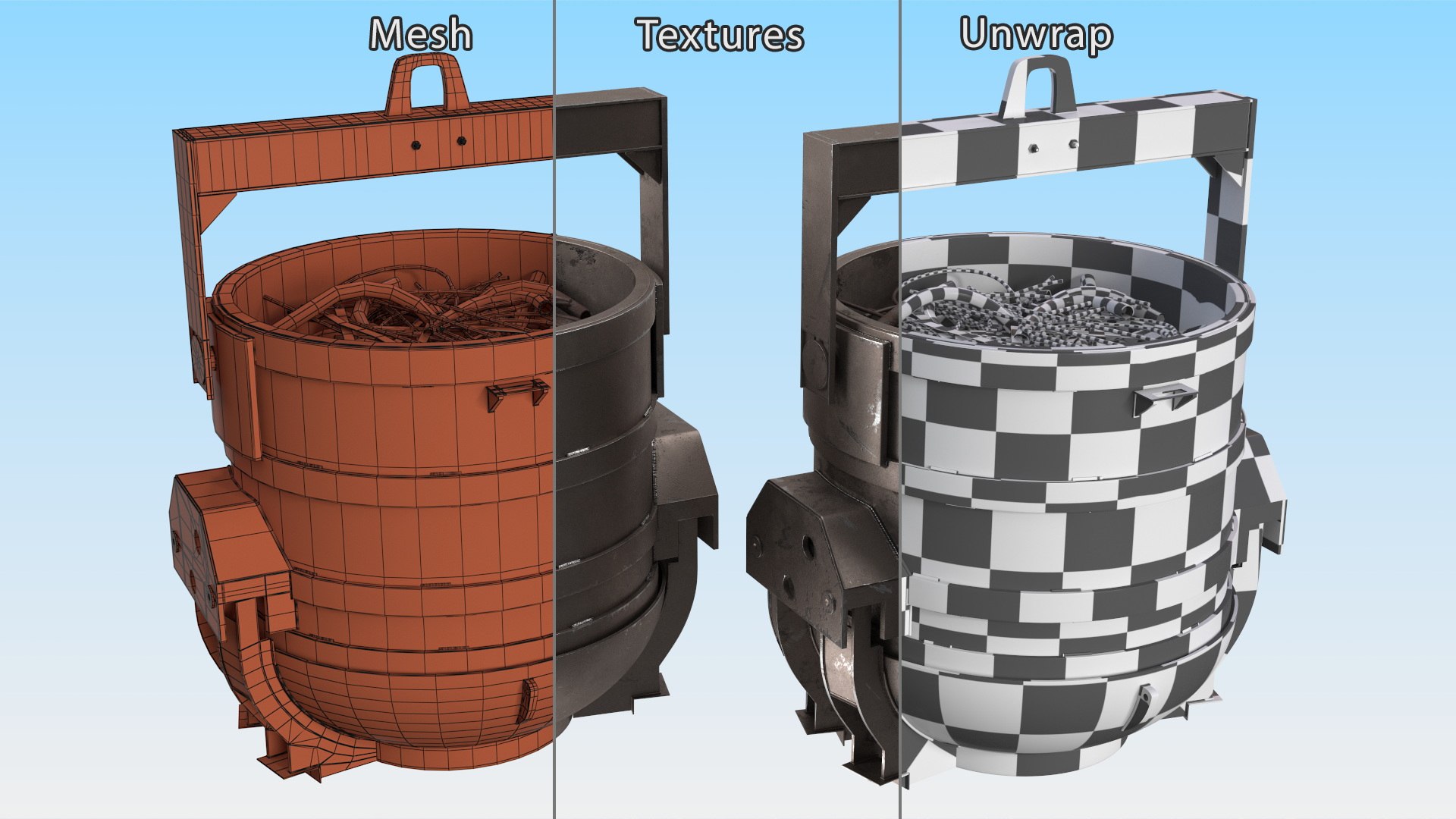 3D Industrial Charging Bucket With Scrap Metal Model - TurboSquid 2270634