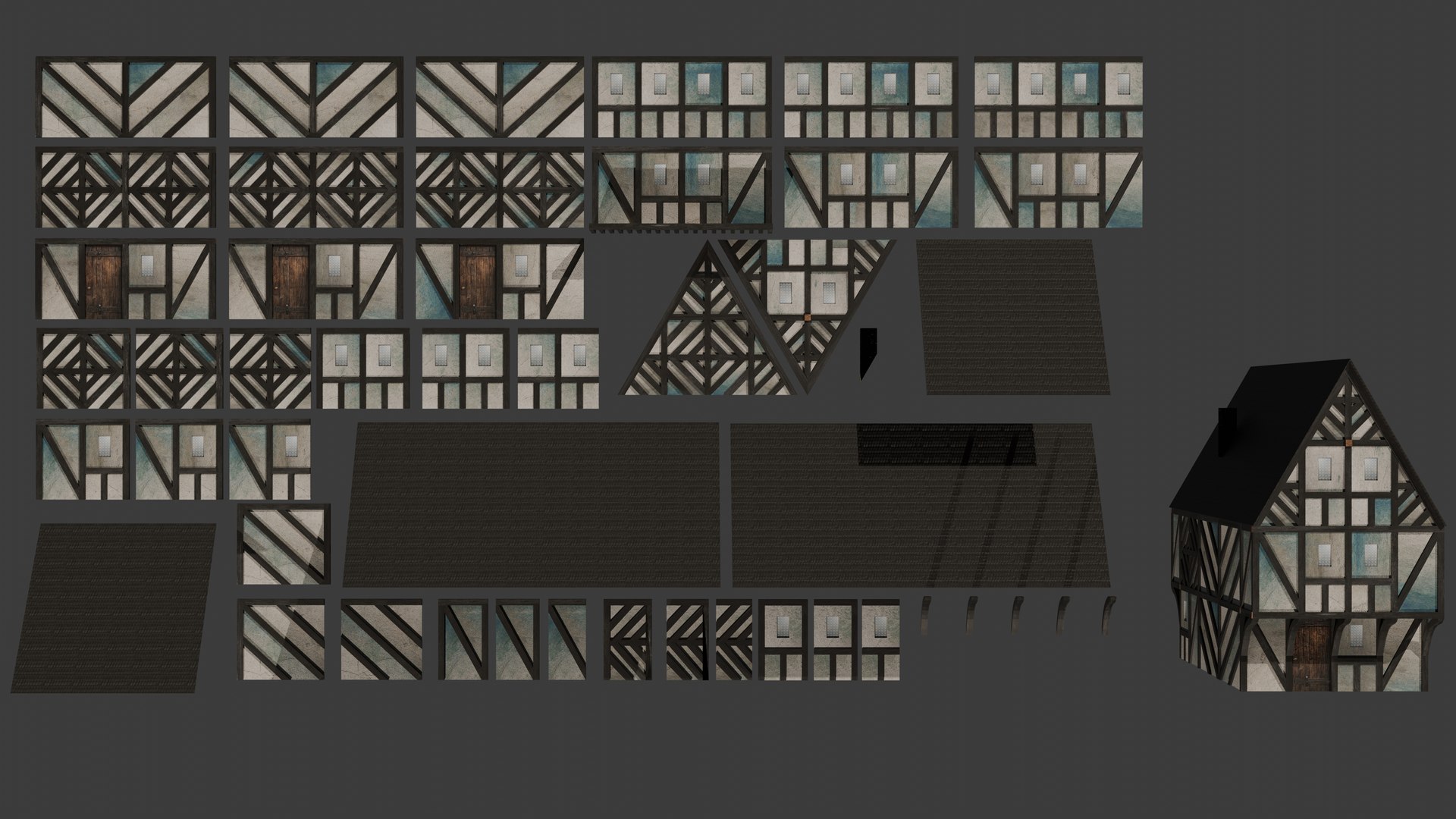 3D Model Western European Medieval Timber Framed Building Kit BlWBl ...