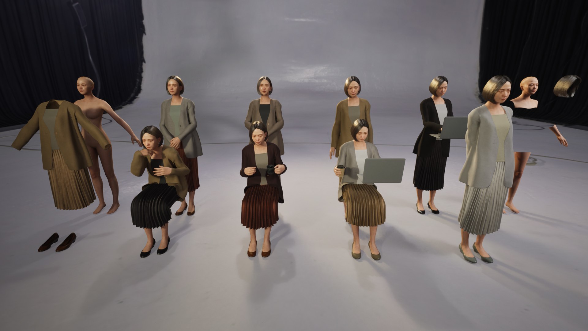 Rigged Modular Character - Asian Woman 3D Model - FM2 - Blender UE5 C4D ...