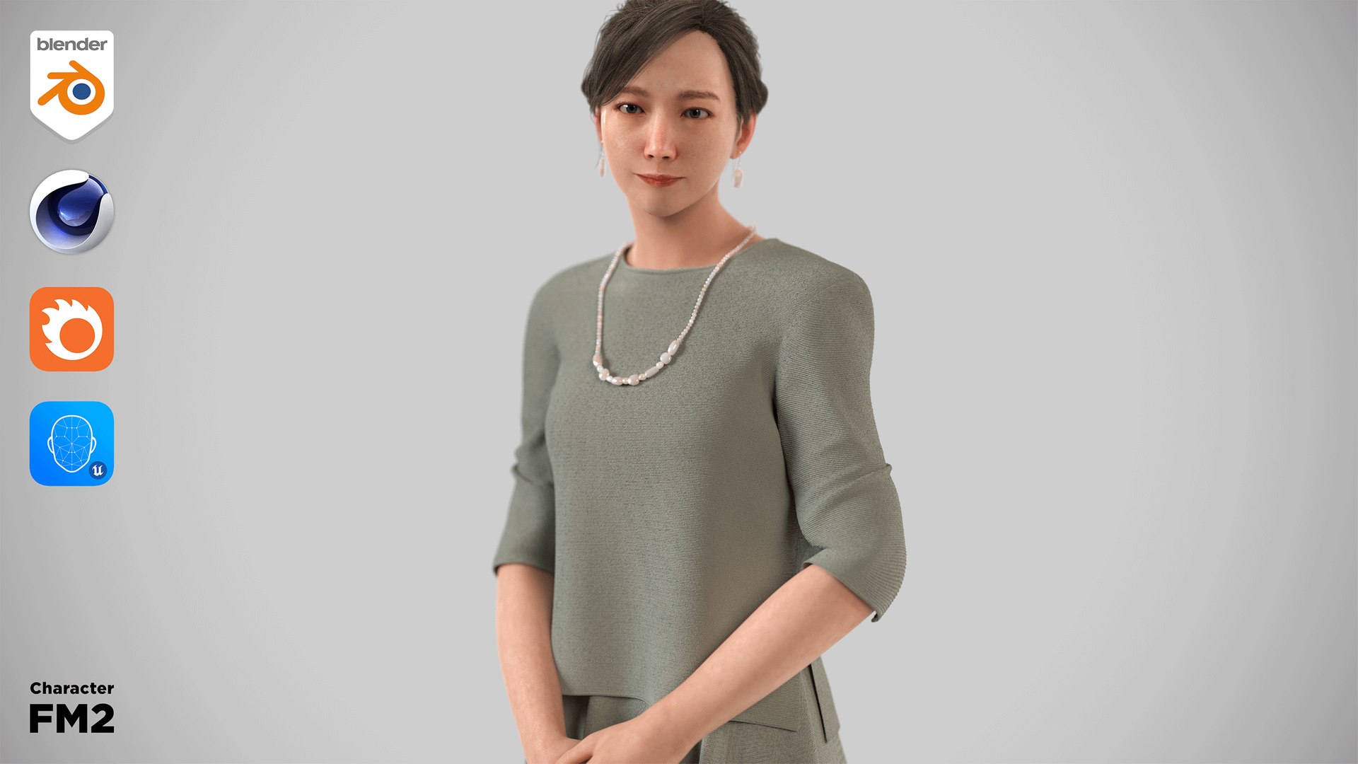 Rigged Modular Character - Asian Woman 3D Model - FM2 - Blender UE5 C4D ...