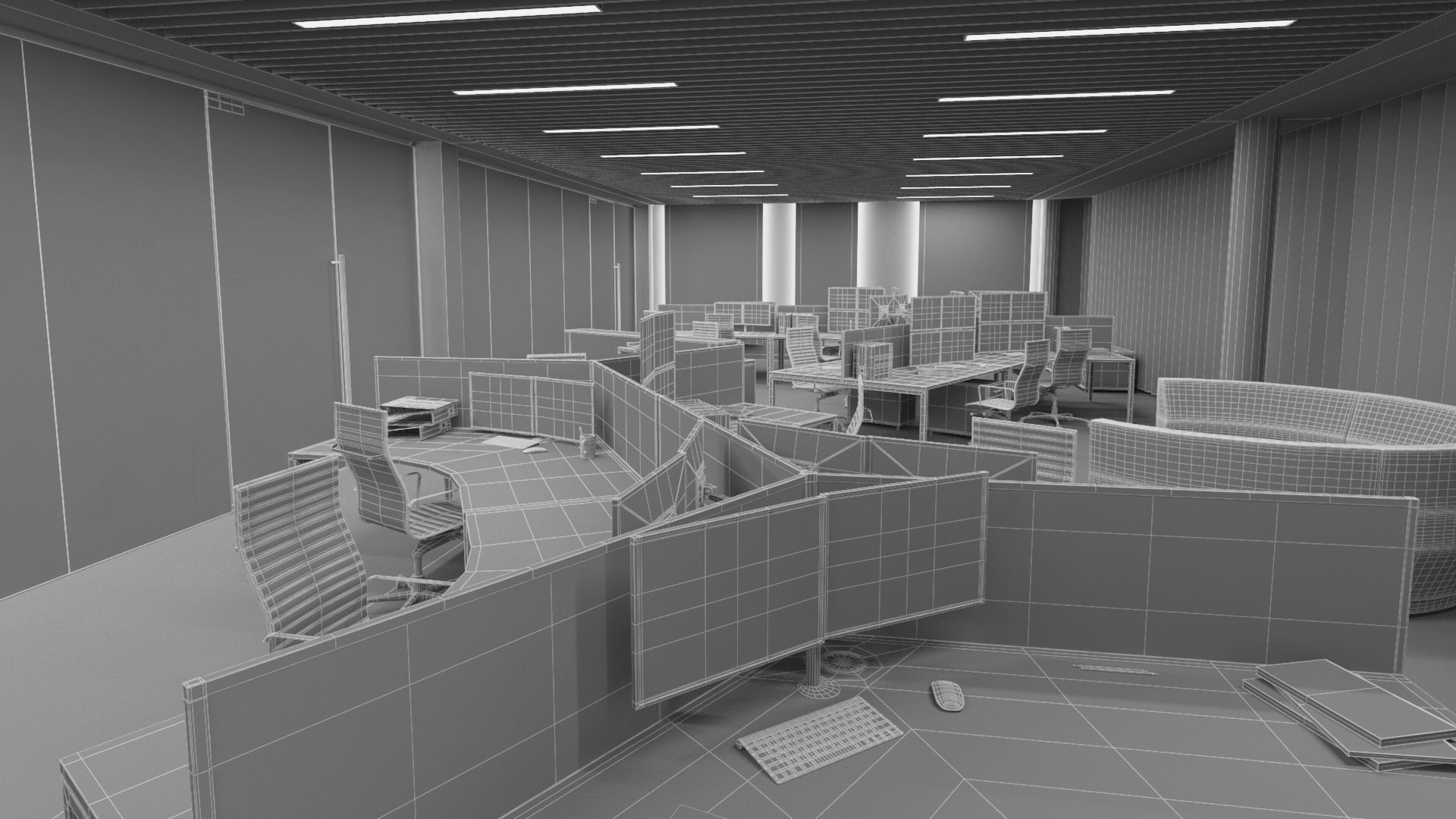 3D Open Space Office Interior - TurboSquid 1655945