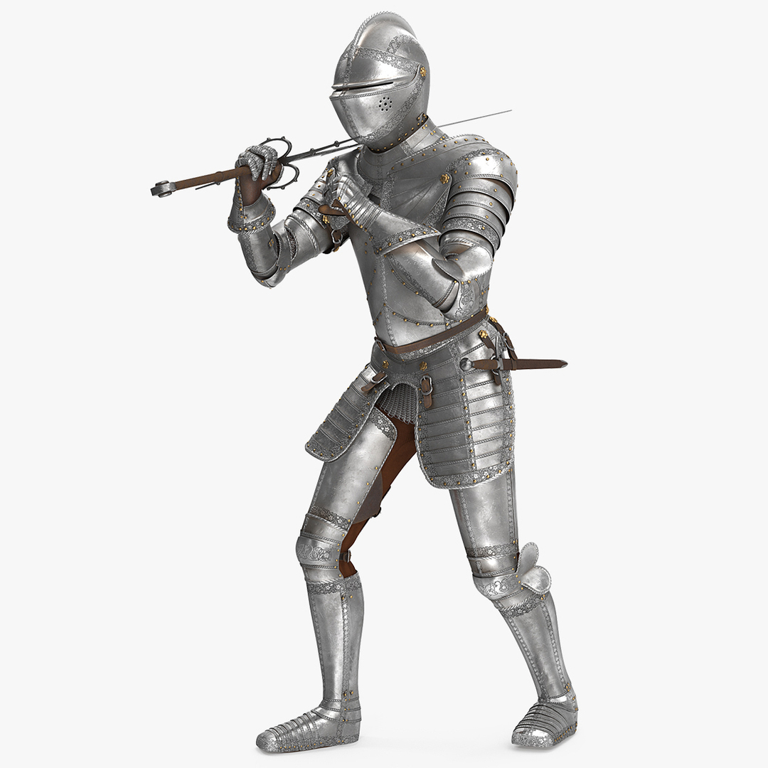 modèle 3D de Armure de plaques de chevalier médiéval avec Zweihander ...