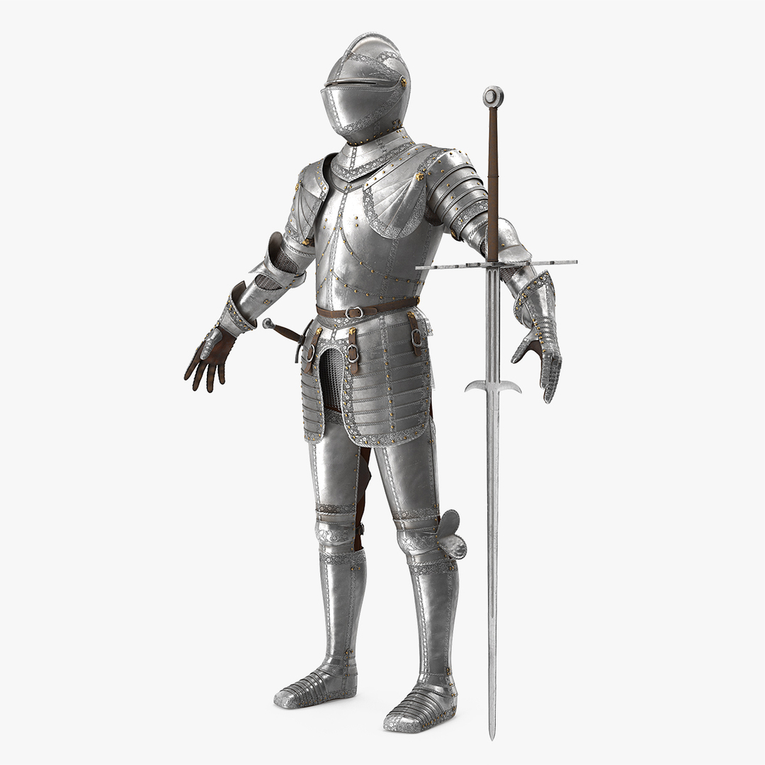 modèle 3D de Armure de plaques de chevalier médiéval avec Zweihander ...
