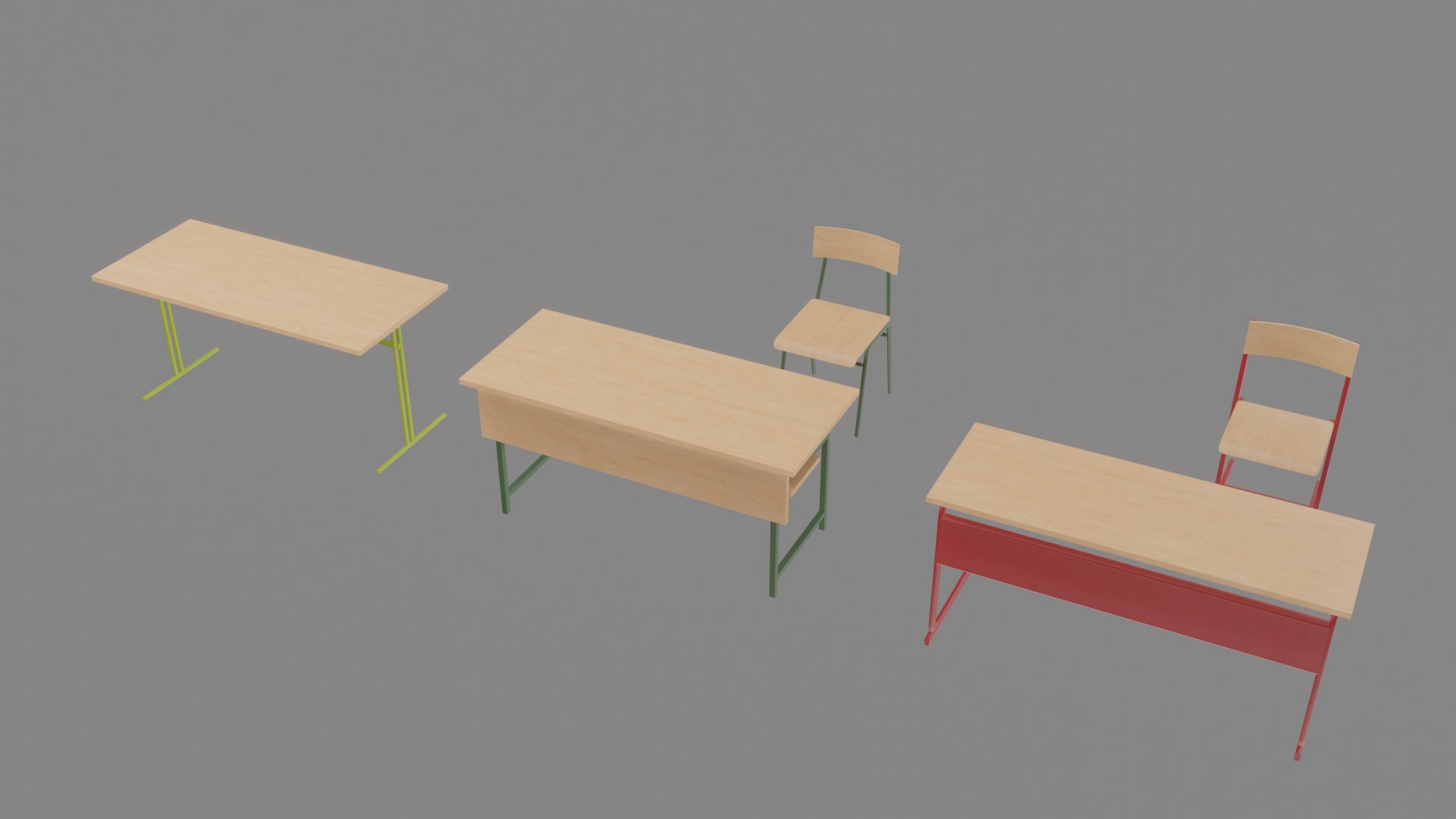 3D Low Poly Europian School Desks And Chairs Model - TurboSquid 1980133