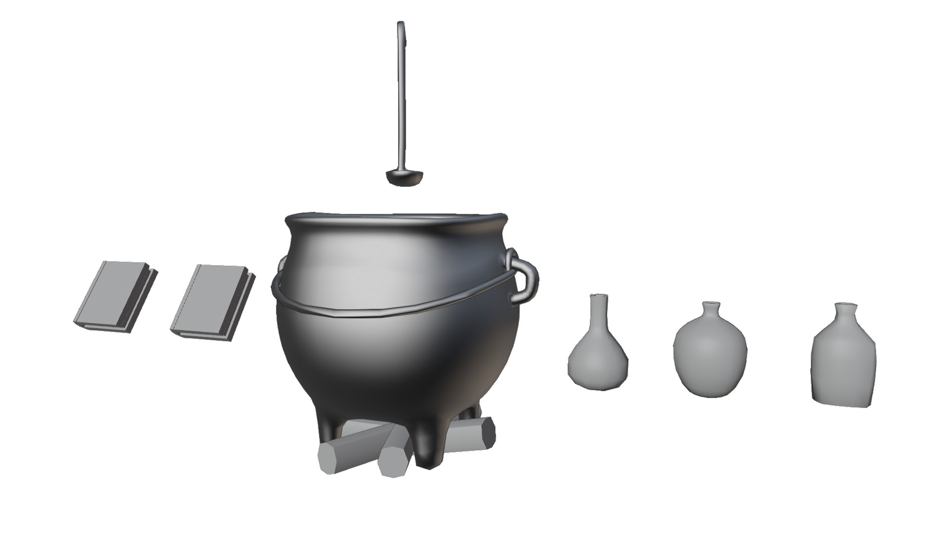 Witch Accessories Cauldron Bottles And Books 3D Model - TurboSquid 2108599