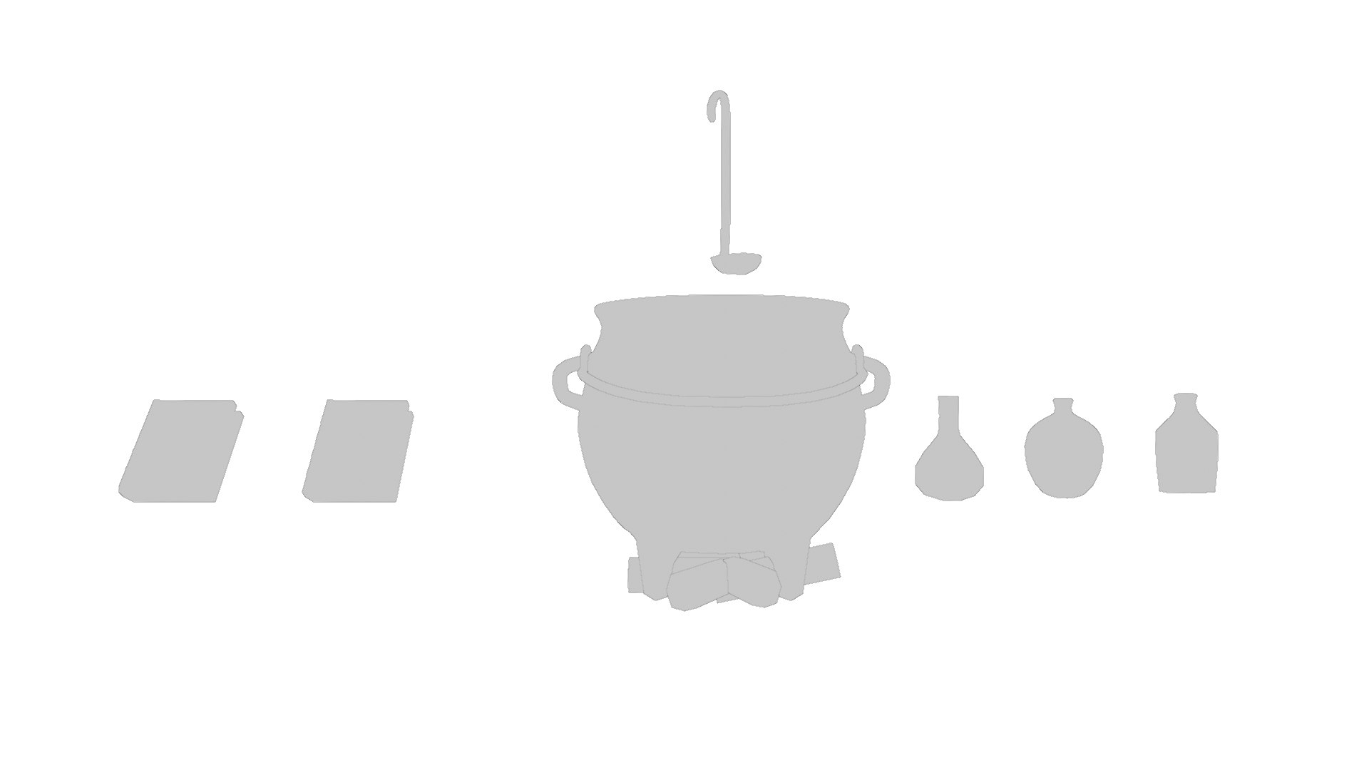 Witch Accessories Cauldron Bottles And Books 3D Model - TurboSquid 2108599