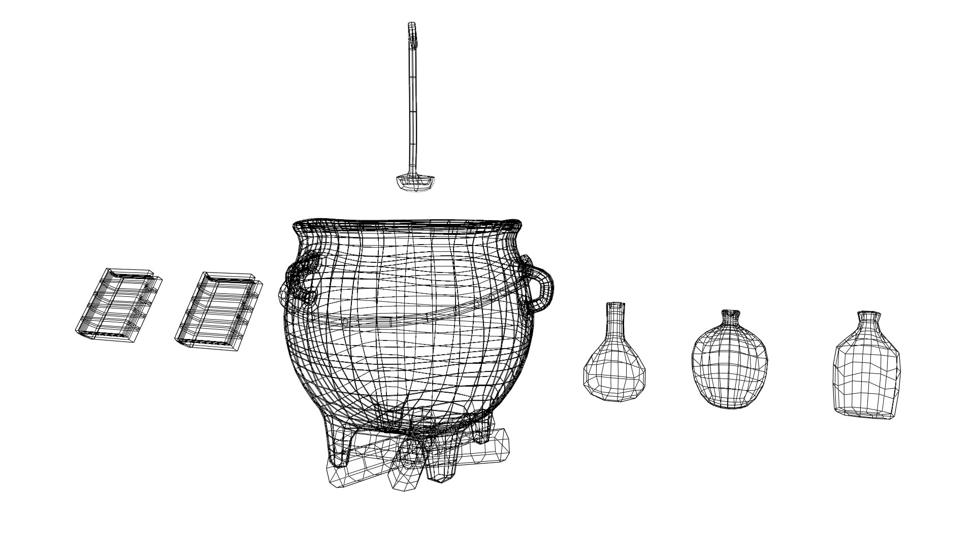 Witch Accessories Cauldron Bottles And Books 3D Model - TurboSquid 2108599