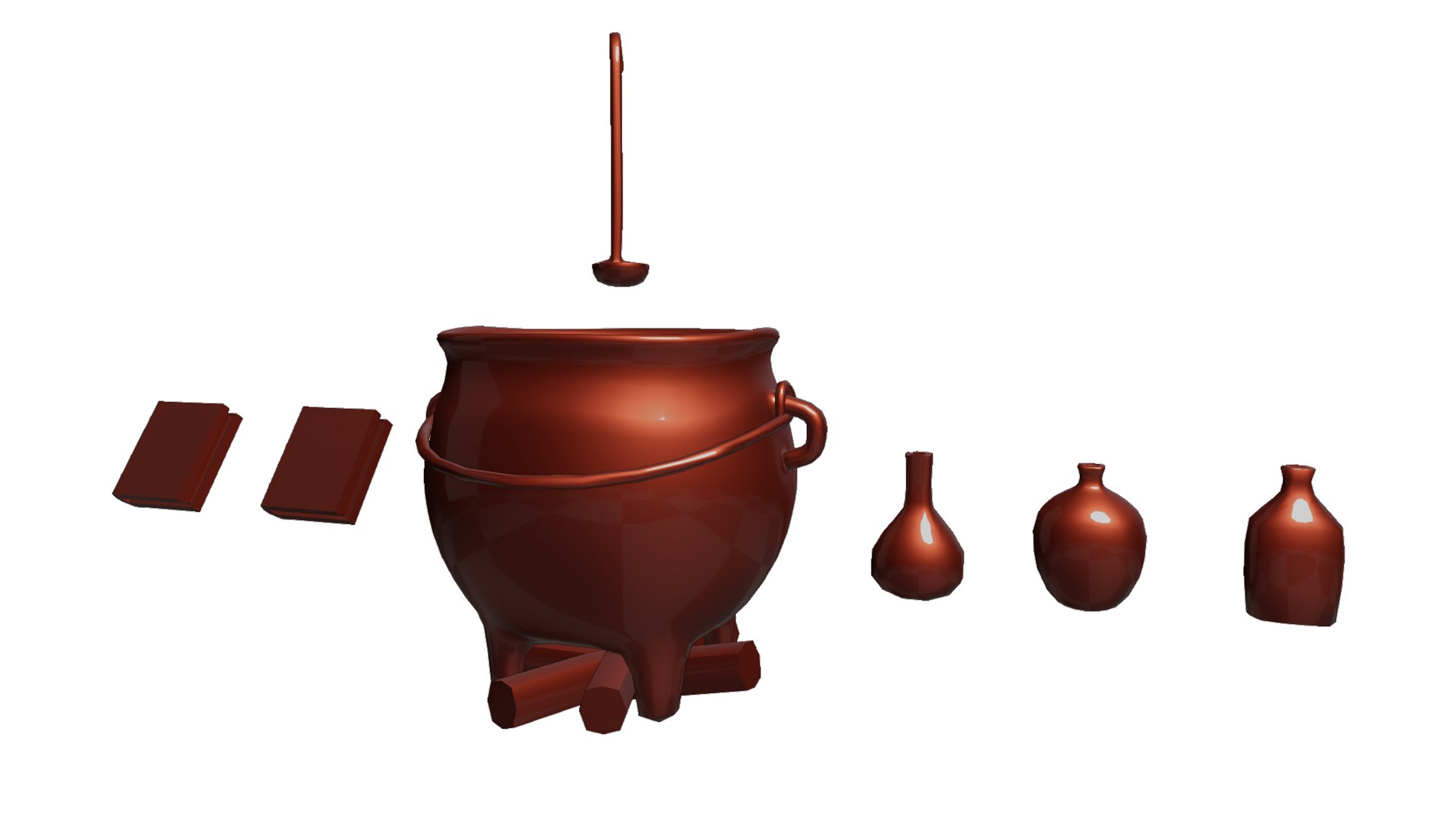 Witch Accessories Cauldron Bottles And Books 3D Model - TurboSquid 2108599