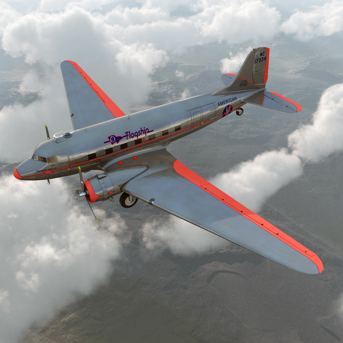 3d douglas dc 3 american airlines model