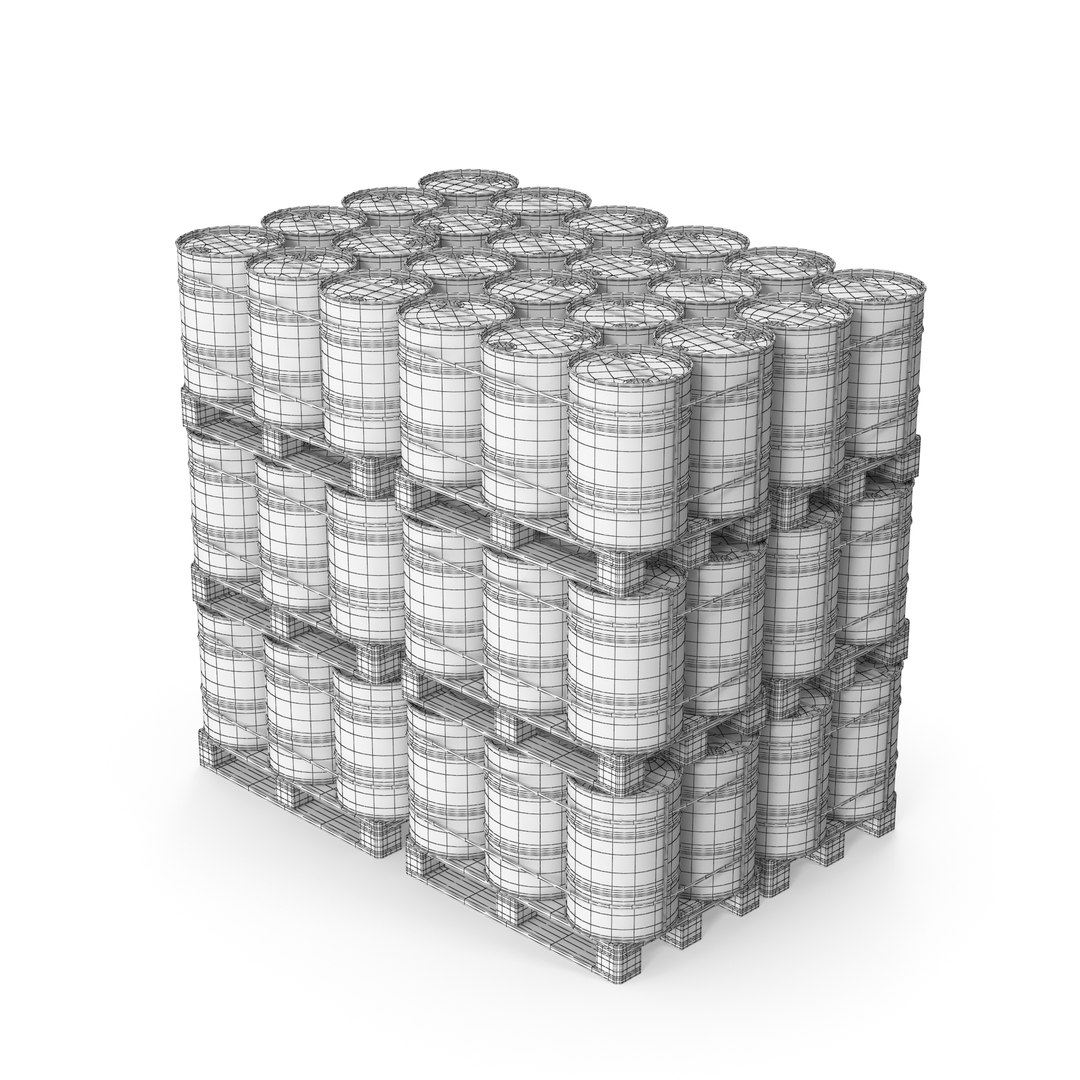 3D Stack Of Oil Drums On Wood Pallets model - TurboSquid 2063859
