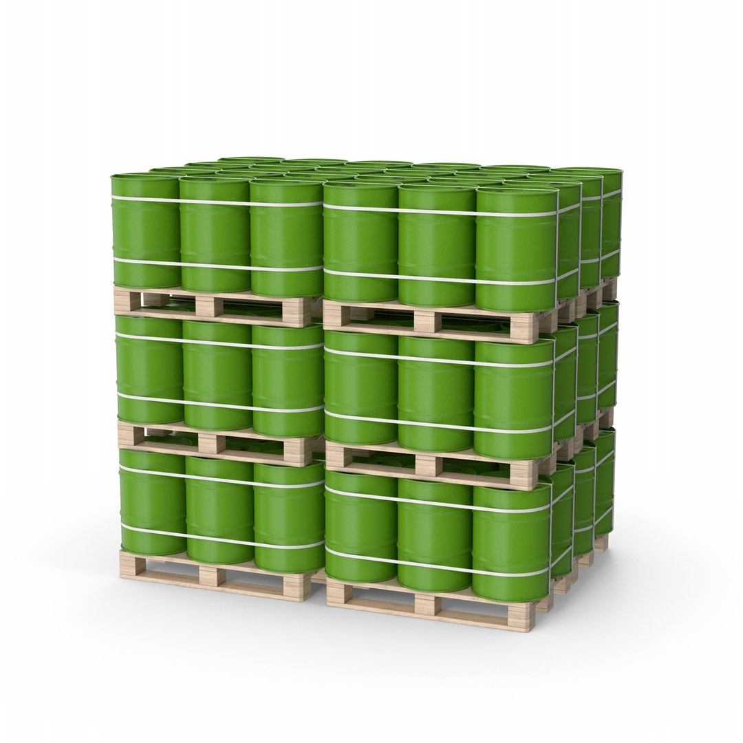 3D Stack Of Oil Drums On Wood Pallets model - TurboSquid 2063859