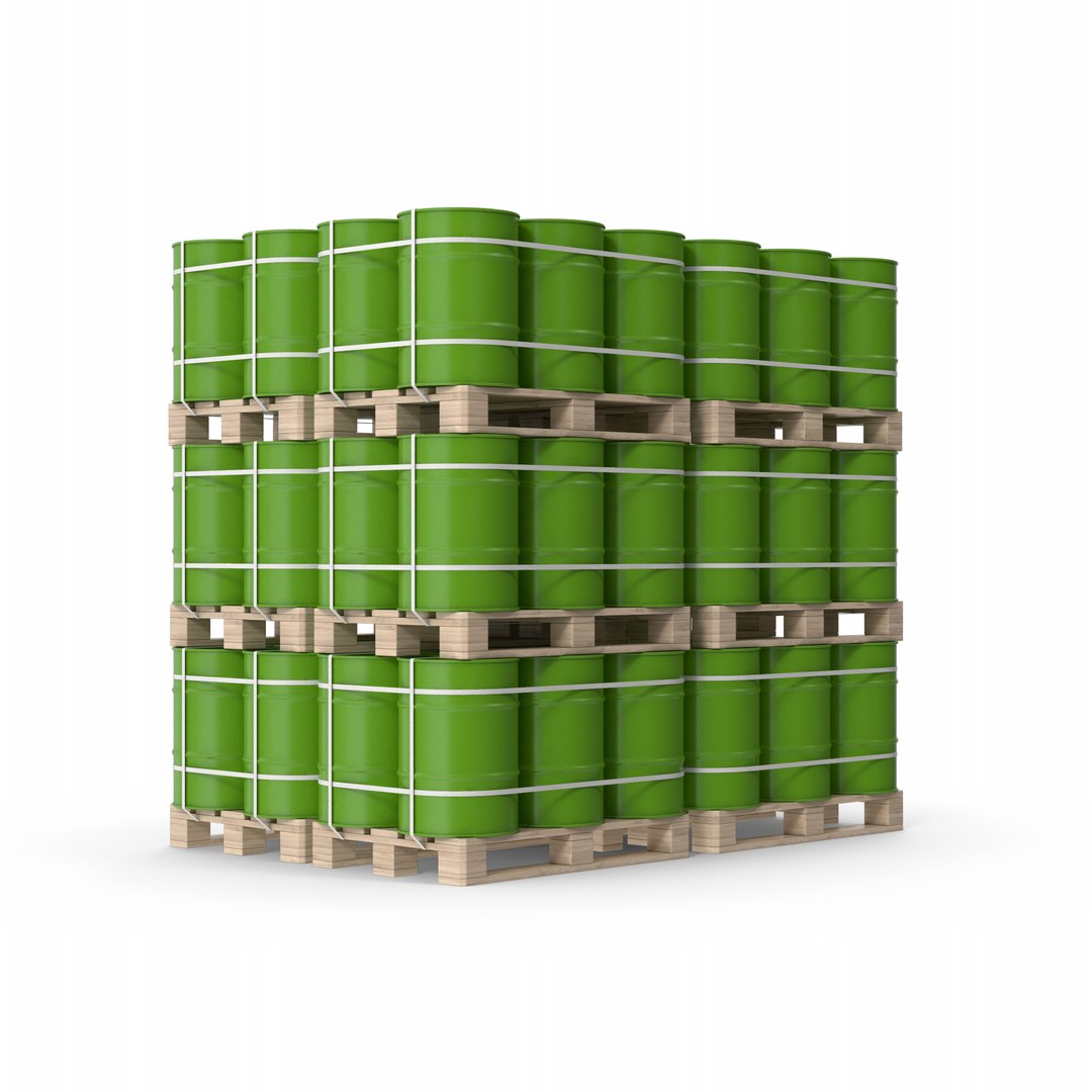 3D Stack Of Oil Drums On Wood Pallets model - TurboSquid 2063859