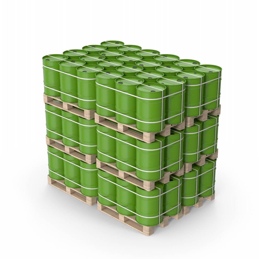 3D Stack Of Oil Drums On Wood Pallets model - TurboSquid 2063859