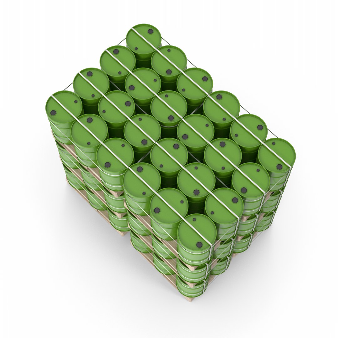 3D Stack Of Oil Drums On Wood Pallets model - TurboSquid 2063859