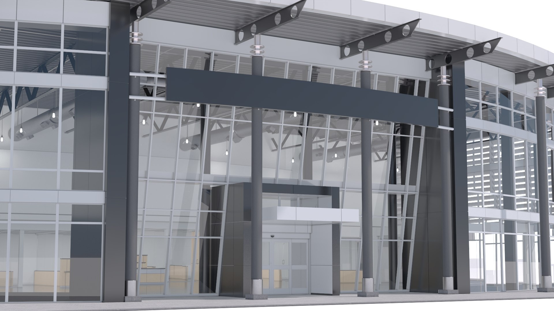 3D Modern Commercial Building Architecture With Interior Model ...