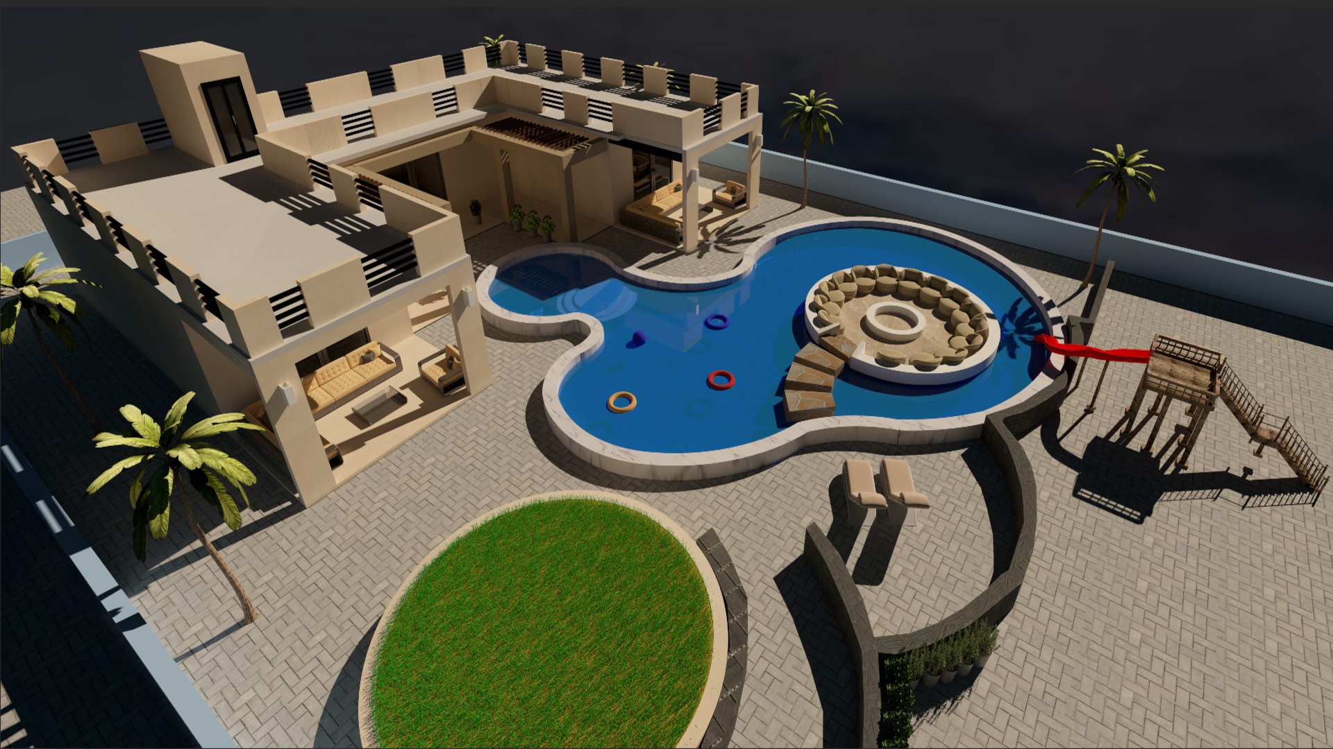 3D House With Swimming Pool Model - TurboSquid 1714912