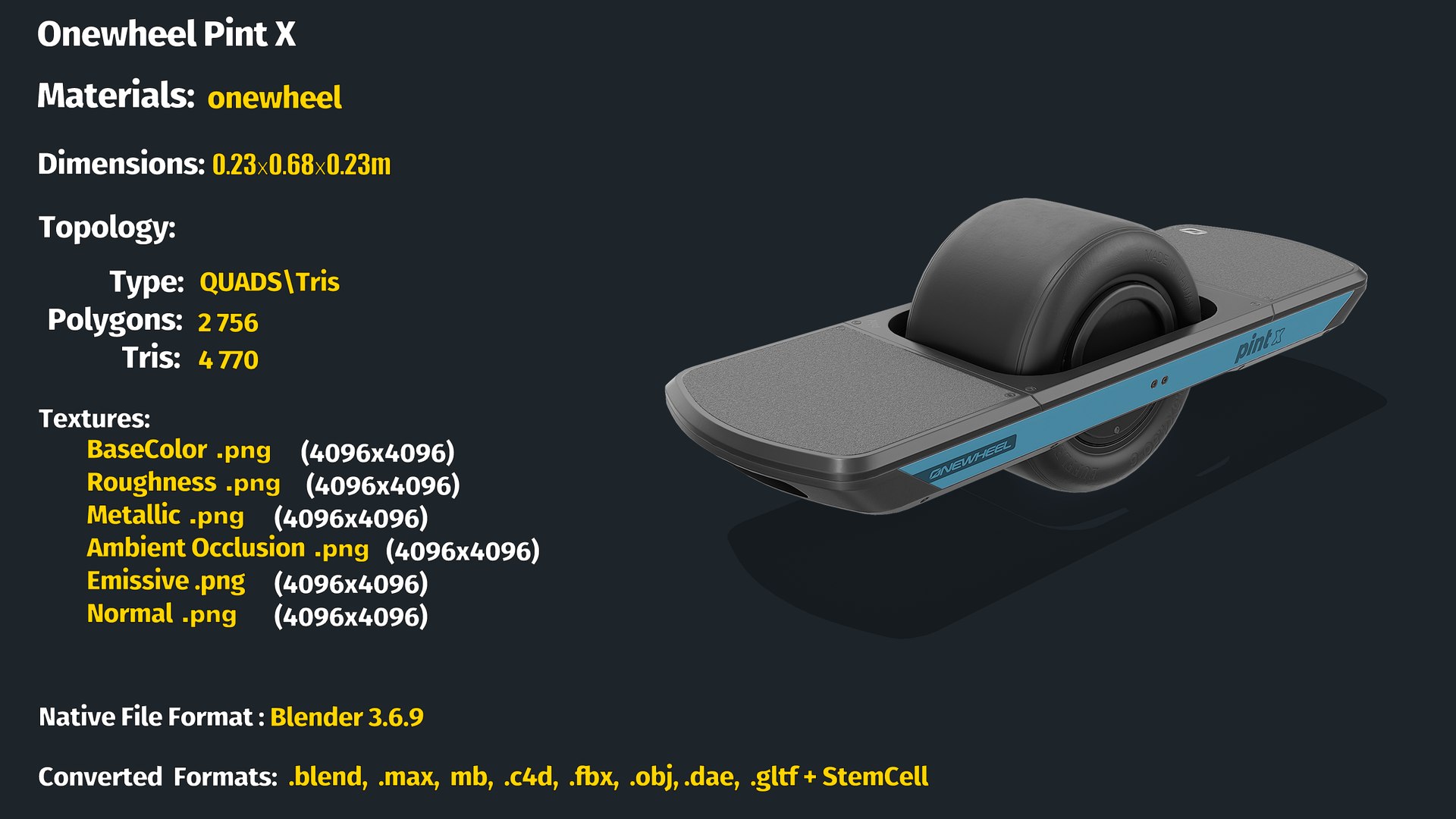 3D Onewheel Pint X Model - TurboSquid 2227226