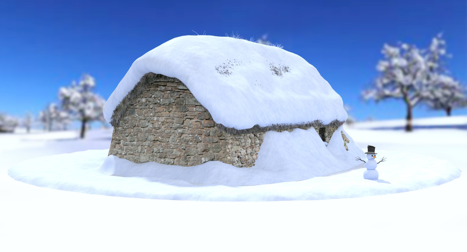 3d model of winter stone house