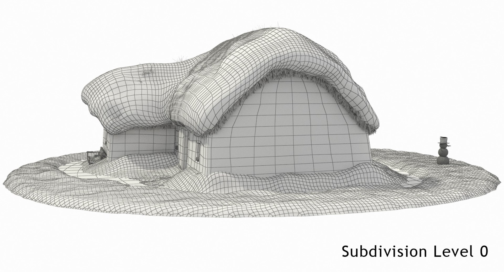 3d model of winter stone house