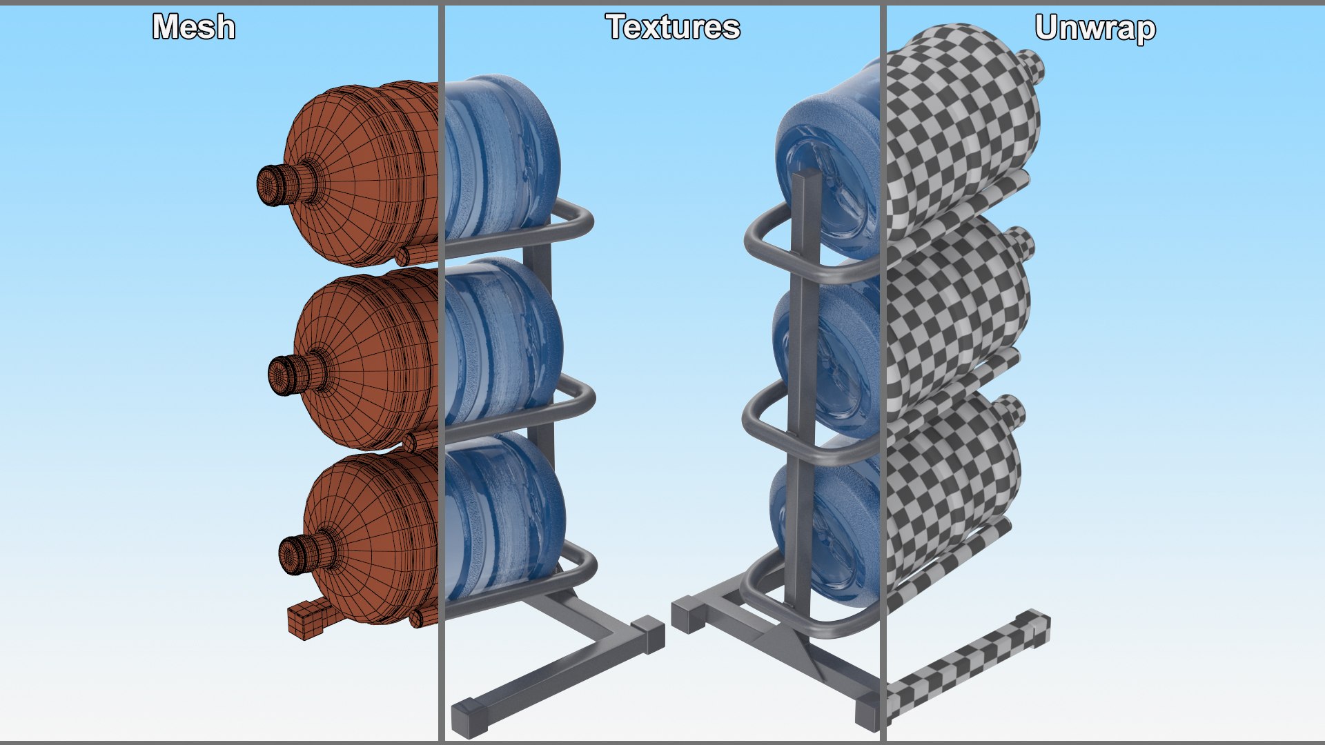 Gallon Water Bottle 3 Tier Holder Shelf Gray 3D Model - TurboSquid 2083809