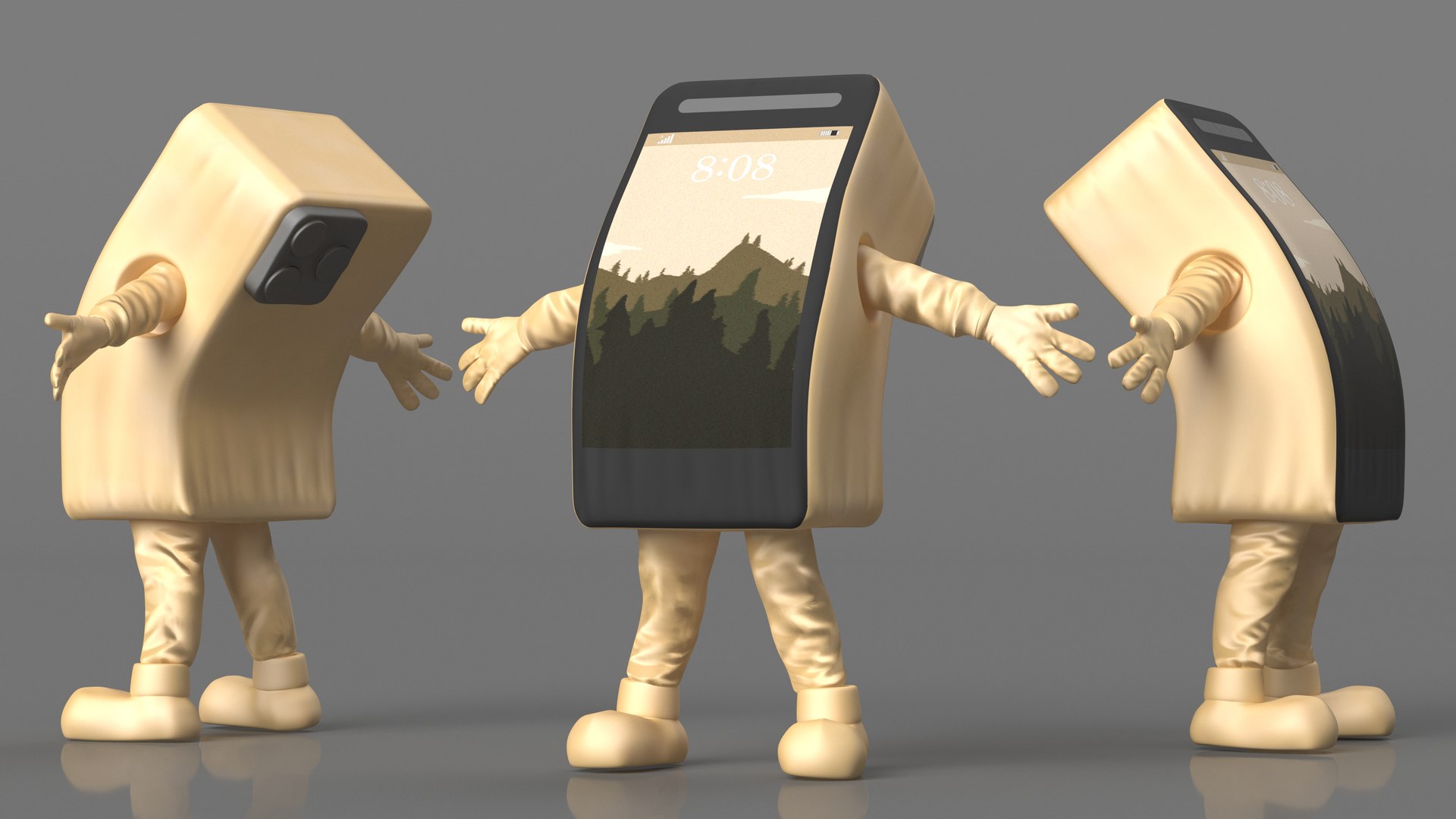 Mobile IPhone Mascot Golden Happy Pose 3D Model - TurboSquid 2059812