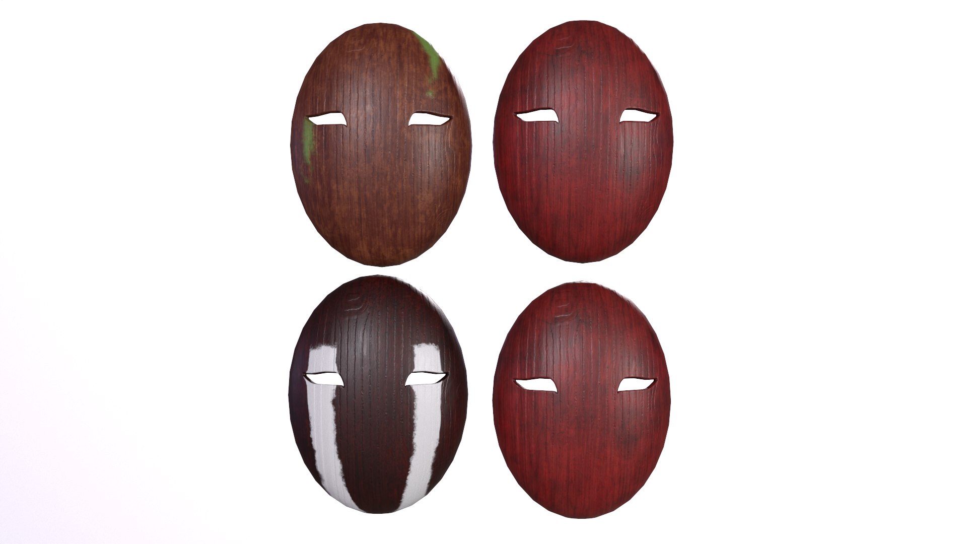 3D Four Stylized Wooden Masks Low-poly Gameready PBR Model - TurboSquid ...