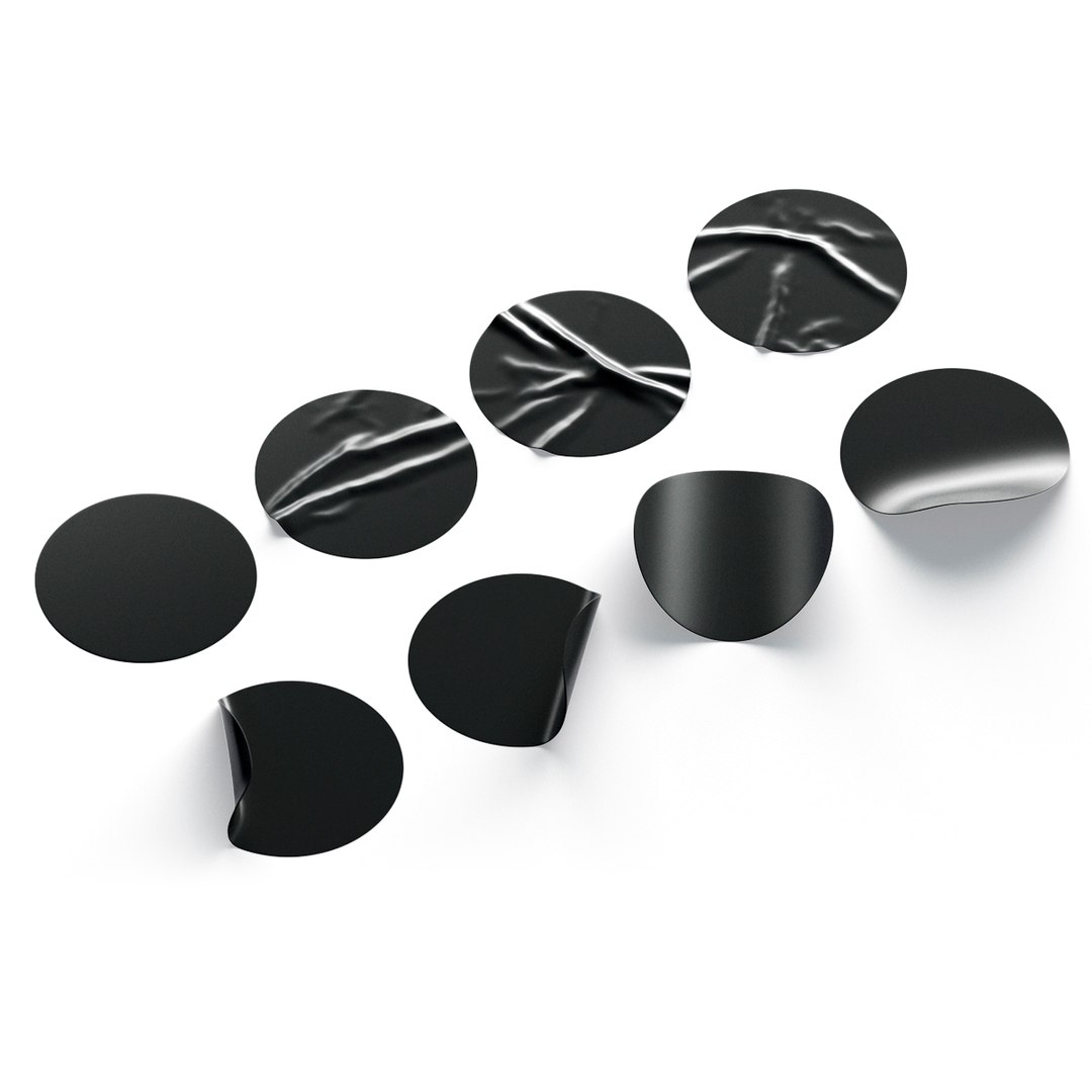 3D Black Stickers set - 8 adhesive sticky labels model - TurboSquid 1930384
